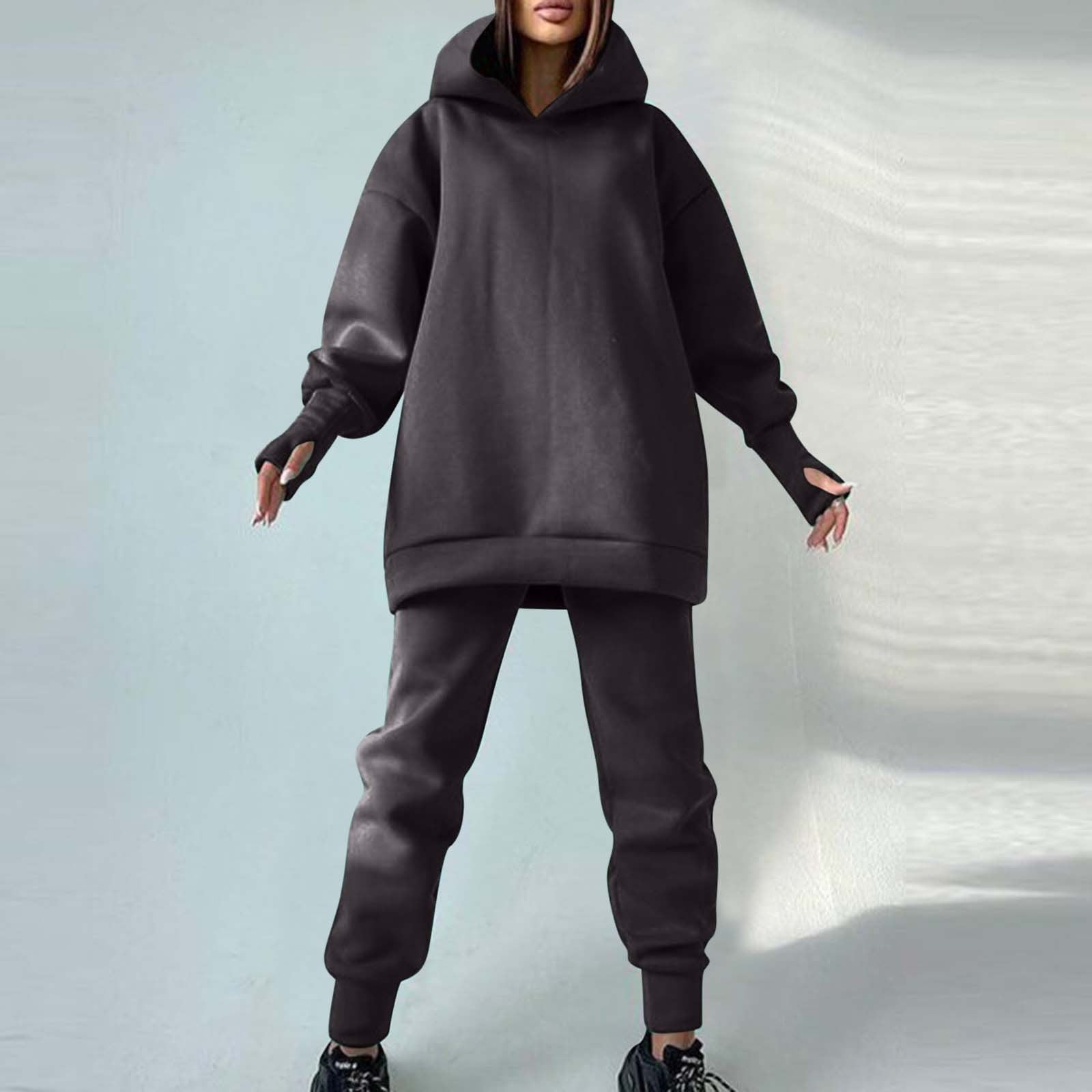 2 Piece Sweatsuit Outfits for Women Winter Thick Fleece Sherpa Lined ...