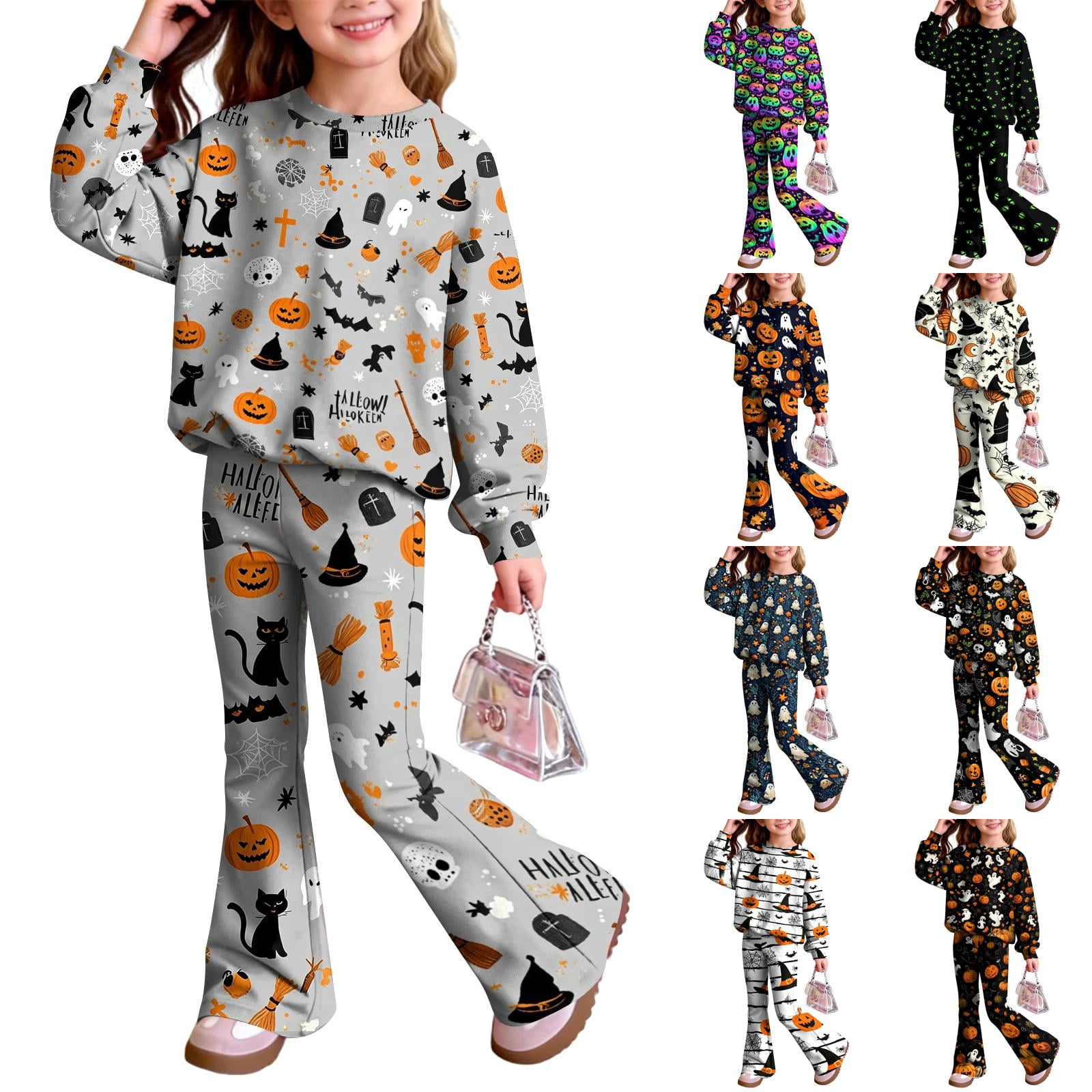 2 Piece Sweatsuit Set For Girls Lightweight Pullover Top Spooky ...