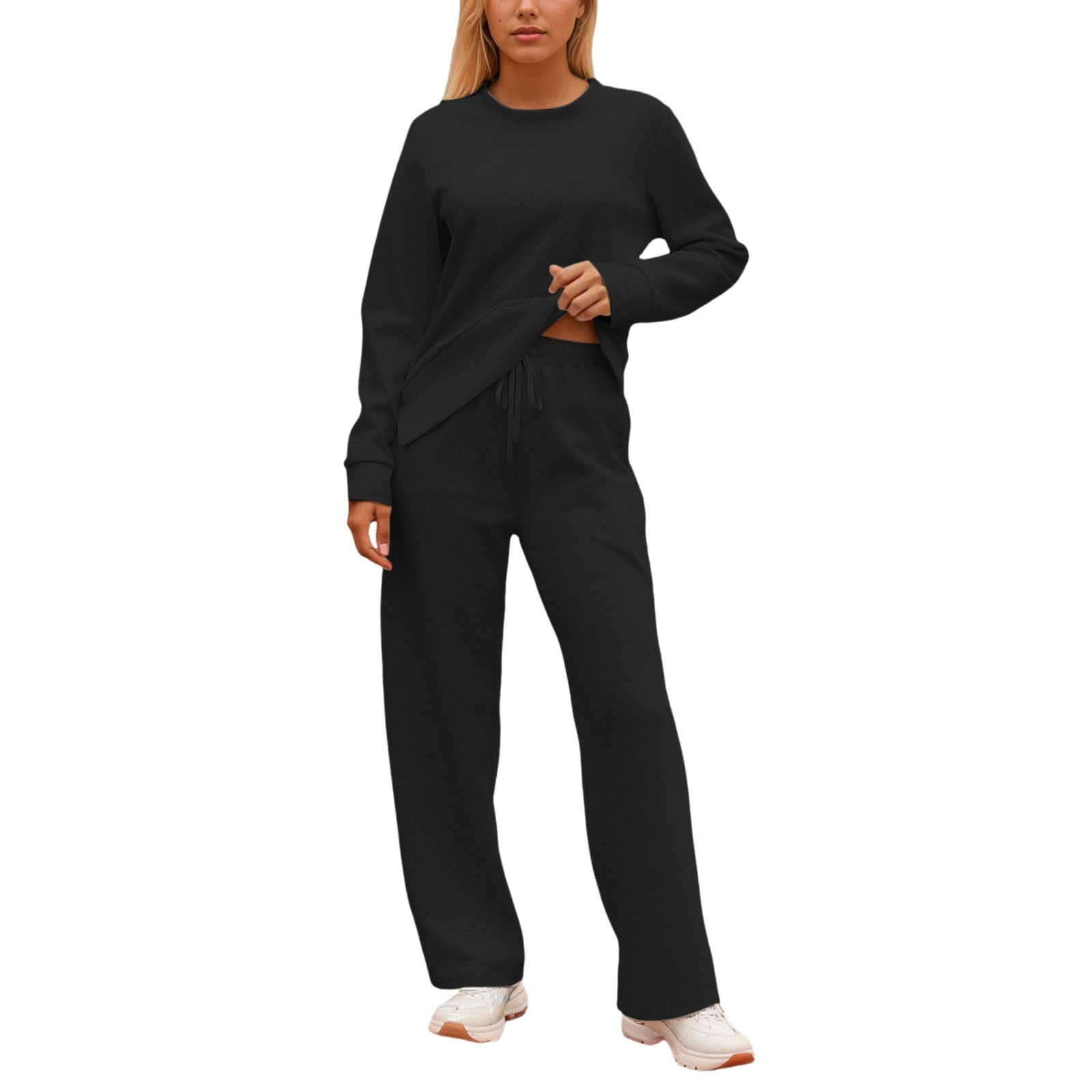2 Piece Sweatsuits for Women Fall Fleece Solid Long Sleeve Tops and ...