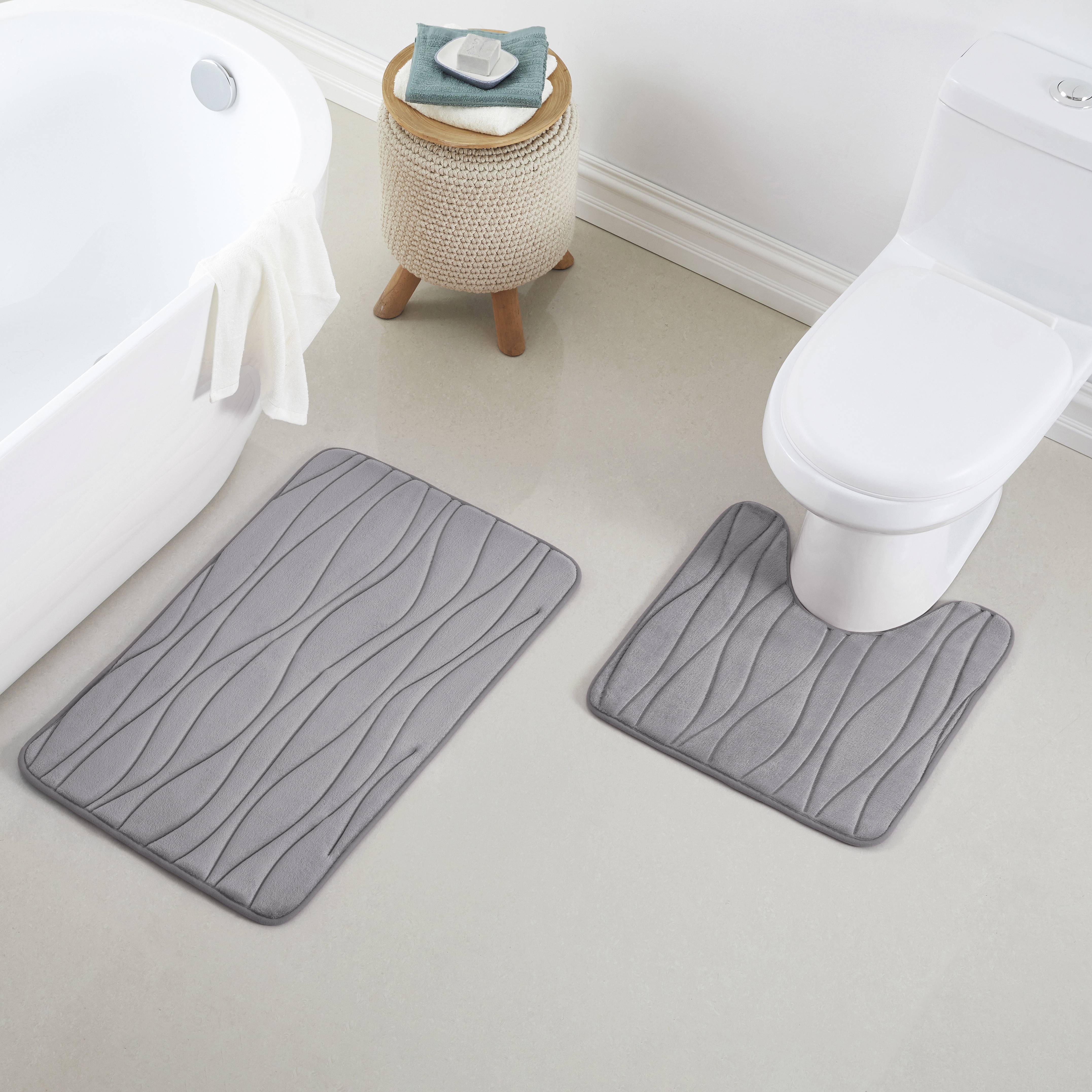 Yafa Home Fashion 2 Piece Solid Microfiber Soft Bathroom Rug Set, Non ...