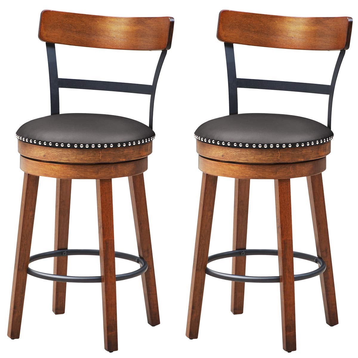 2-Piece Swivel Bar Stools Set, 360-Degree Rotating Counter Stools with ...