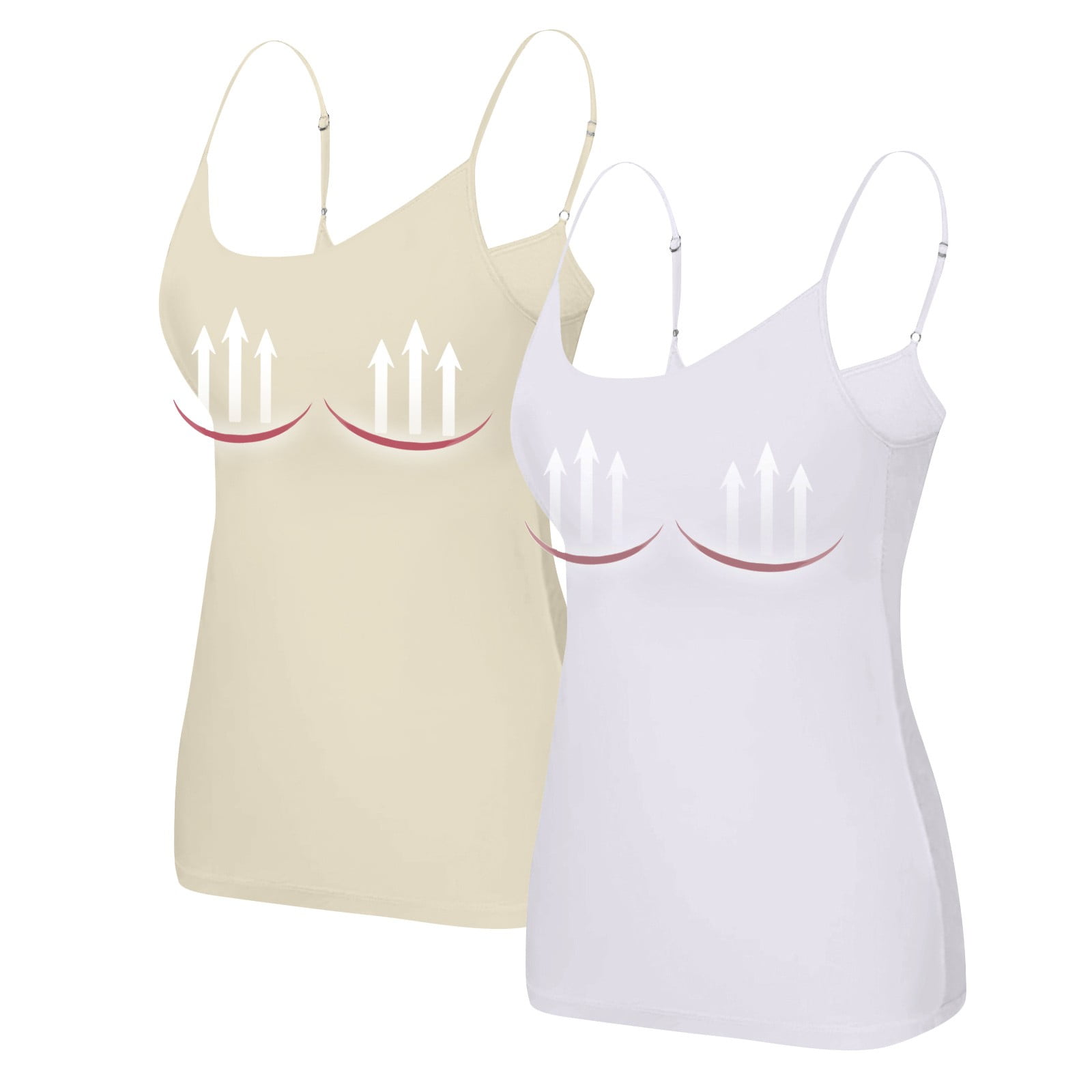 2 Piece Tank Tops with Built In Bras Shelf Bra Camisoles Adjustable ...