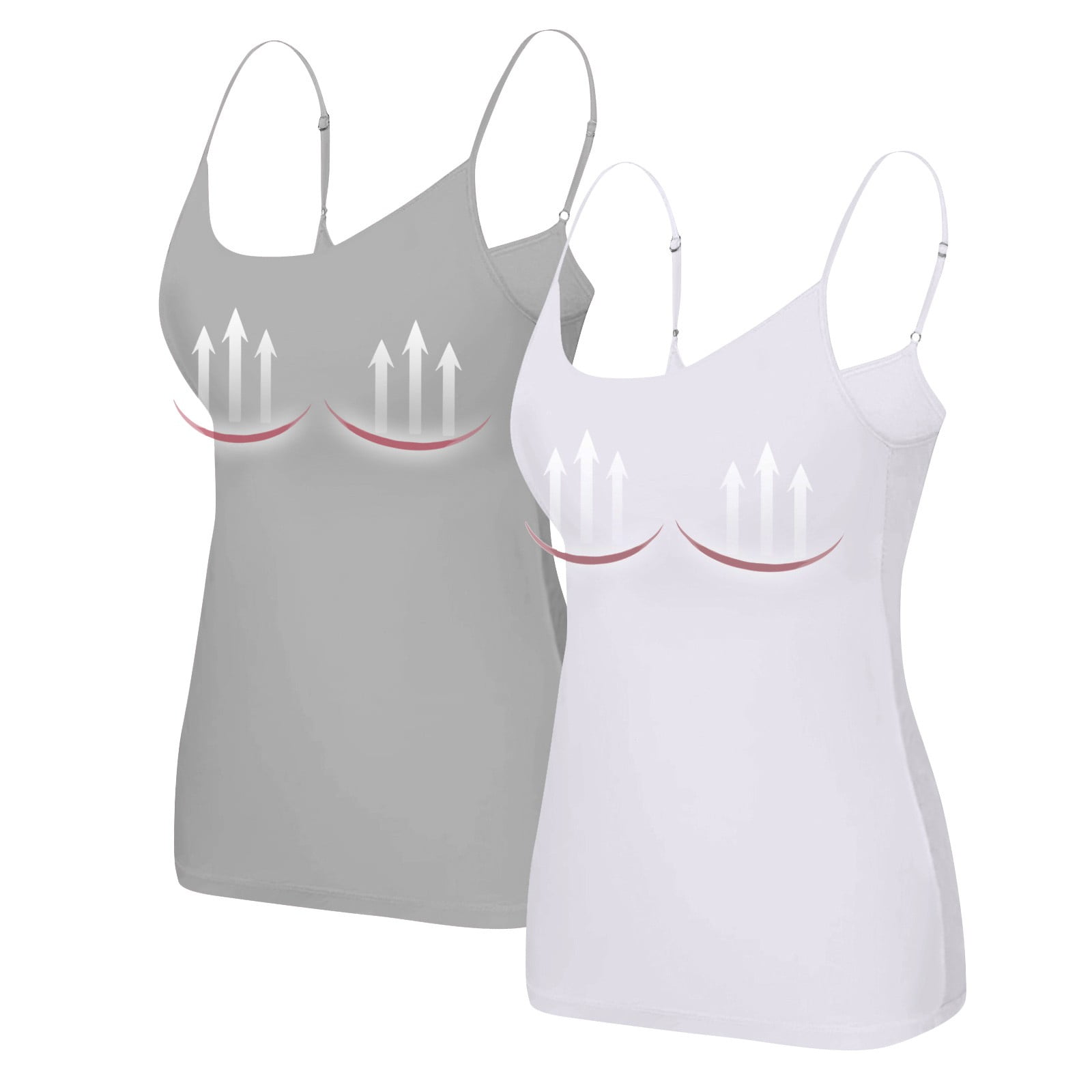 2 Piece Tank Tops with Built In Bras Shelf Bra Camisoles Adjustable ...