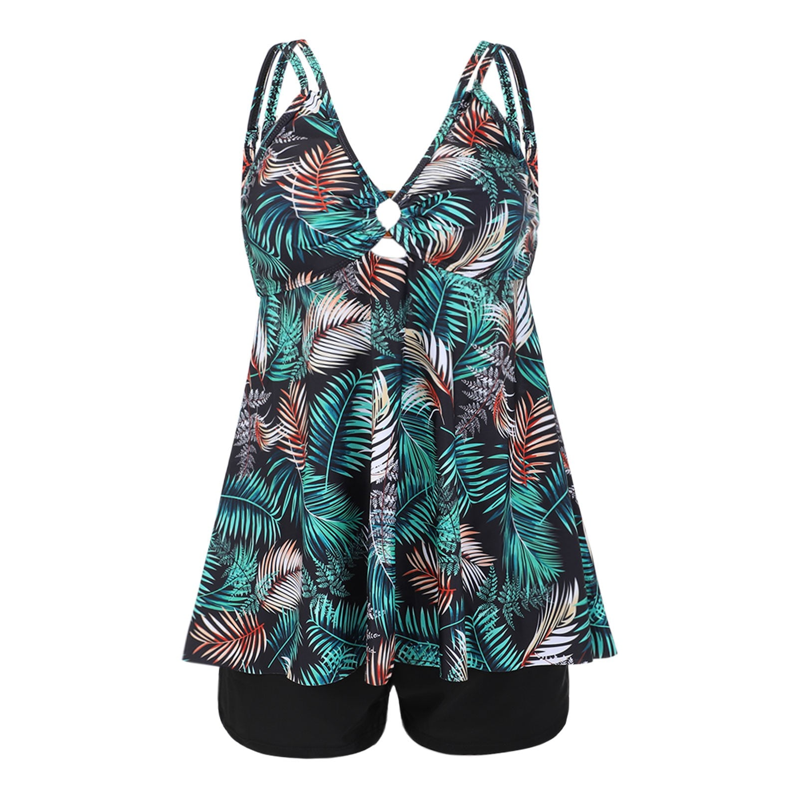 2 Piece Tankini for Women Ladies Summer Beach Fashion Split Leaf Flower ...