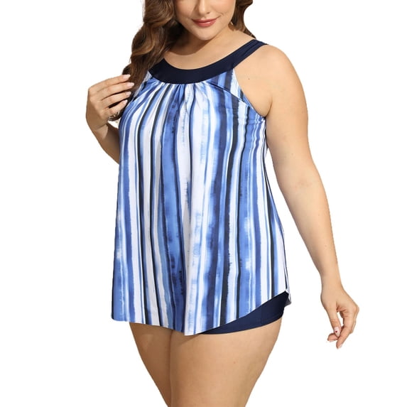 2 Piece Tankini for Women Plus Size Geometric Pattern Tank Bikini Beach ...
