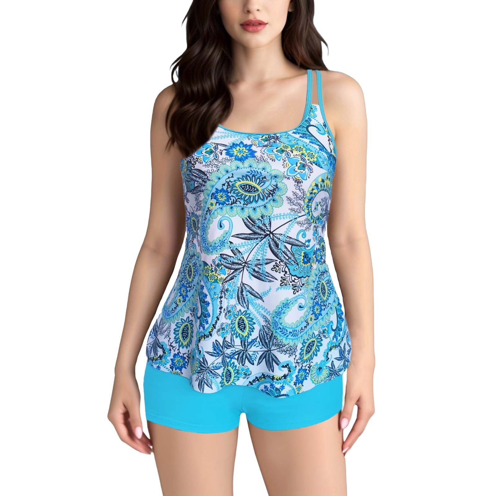 2 Piece Tankini for Women Plus Size Swimsuits Two Color Block Cutout ...