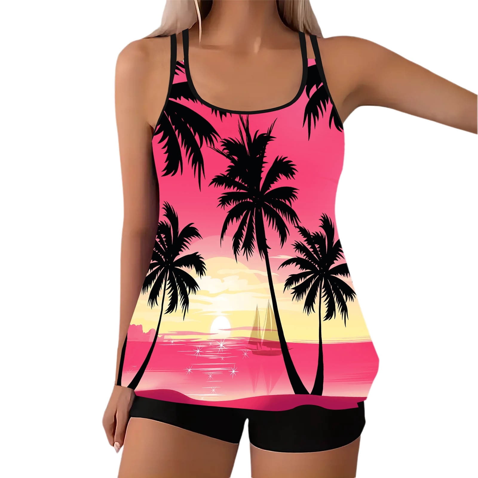 2 Piece Tankinis Swimwear for Women Boho Printed Swimsuit Sets Tankini ...
