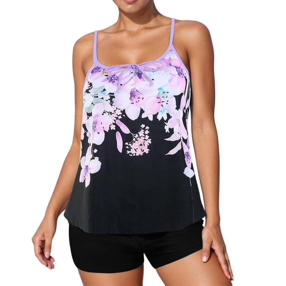 2 Piece Tankinis Swimwear for Women Floral Print Swimsuit Set Tankini ...