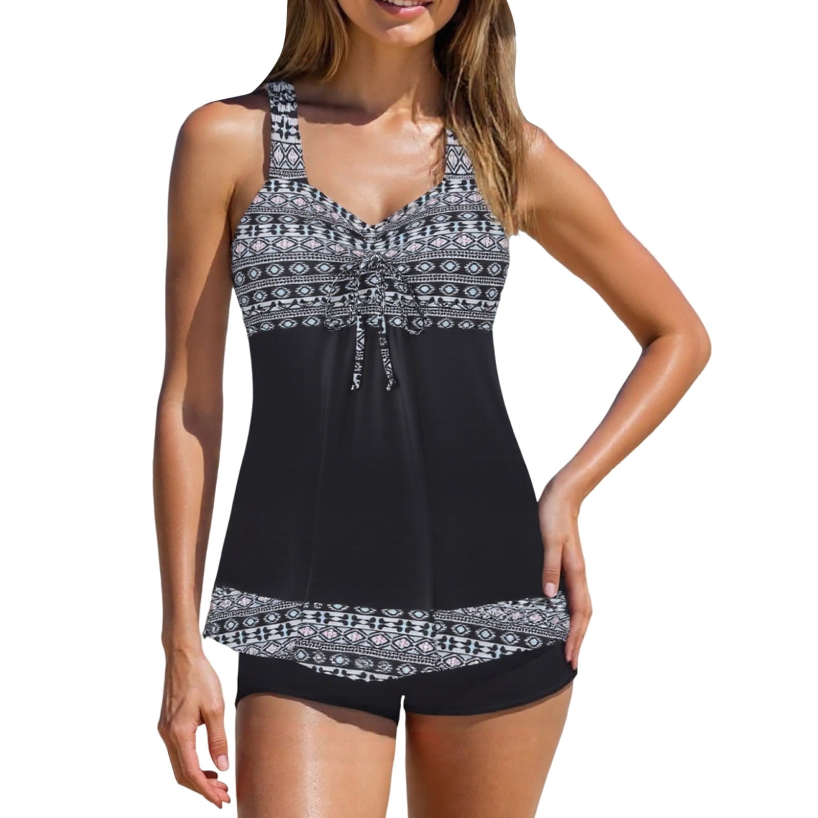 2 Piece Tankinis Swimwear for Women Printed Quick Dry Modest Tankini ...