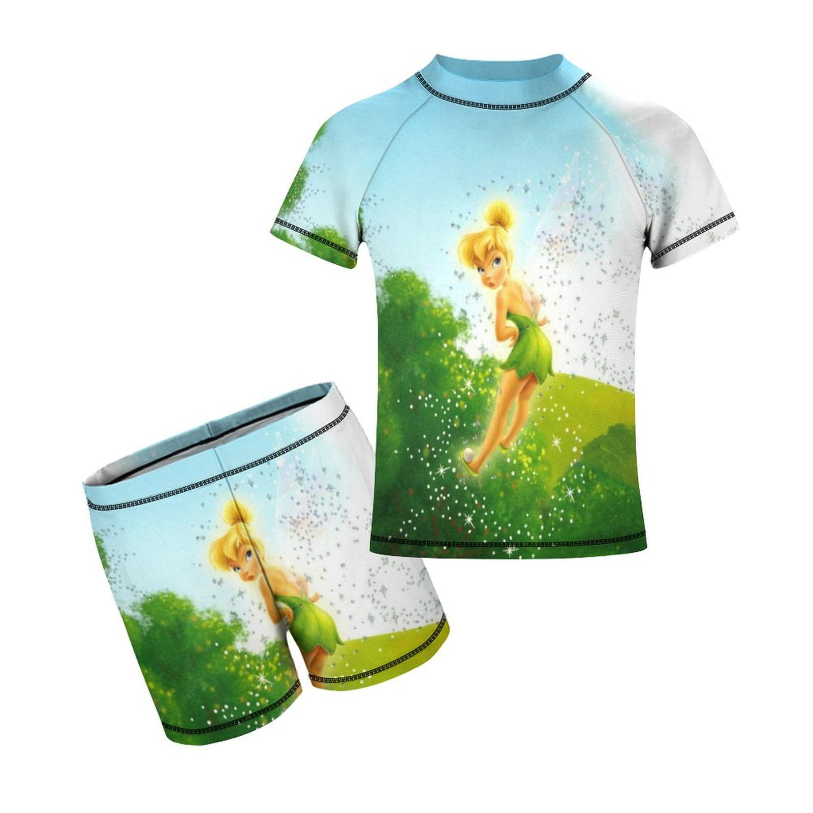 2 Piece Tinker Bel Bathing Suits Rash Guard Swim Shirts with Shorts Set ...