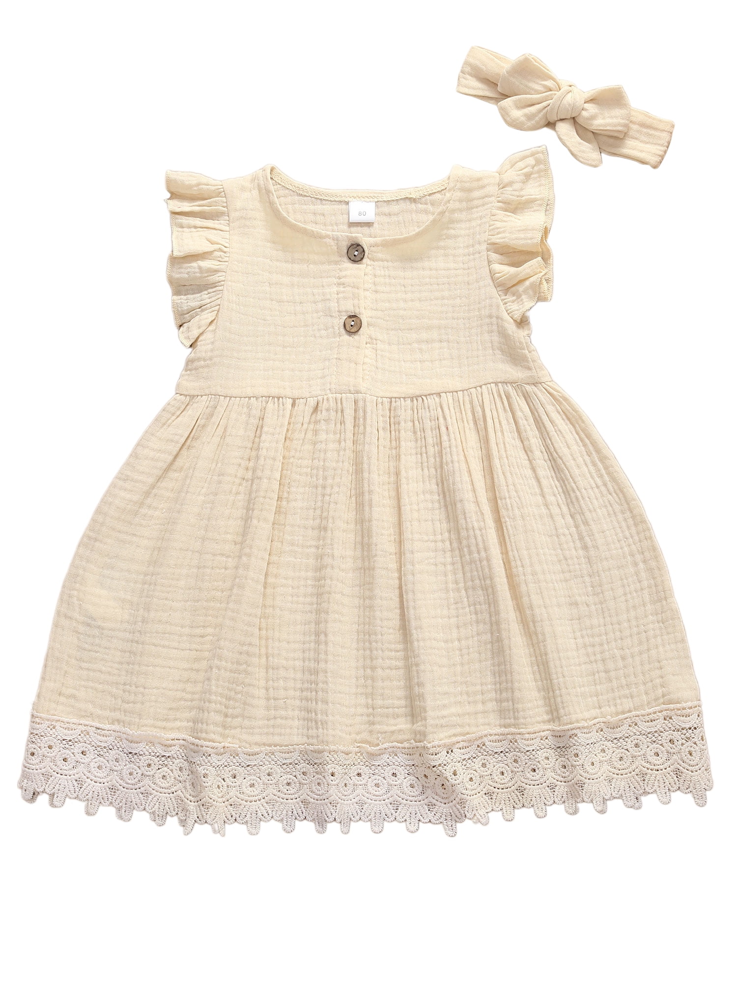 2 Piece Toddler Baby Girl Dresses with Headband Sets Ruffle Sleeveless ...
