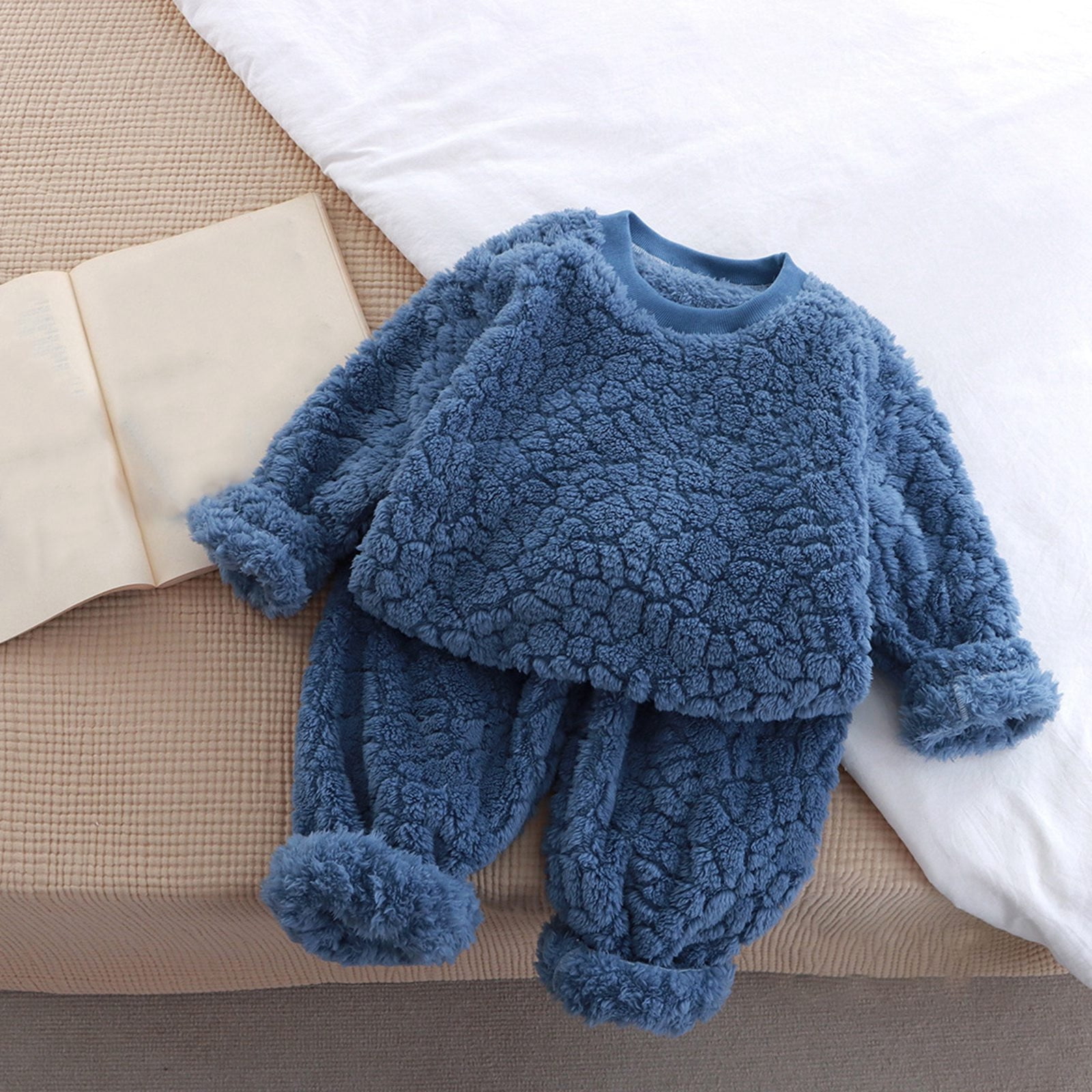 2 Piece Toddler Kids Boys Girls' Winter Pyjama Set Warm Flannel Sleepwear Set Tops Pants Outfits ...