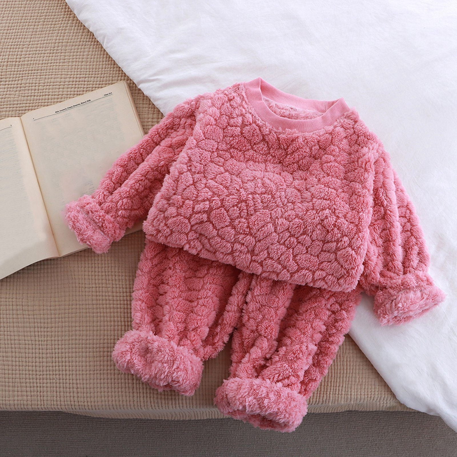 2 Piece Toddler Kids Boys Girls' Winter Pyjama Set Warm Flannel Sleepwear Set Tops Pants Outfits ...