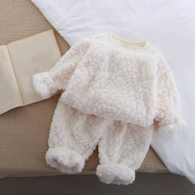 2 Piece Toddler Kids Boys Girls' Winter Pyjama Set Warm Flannel Sleepwear Set Tops Pants Outfits ...