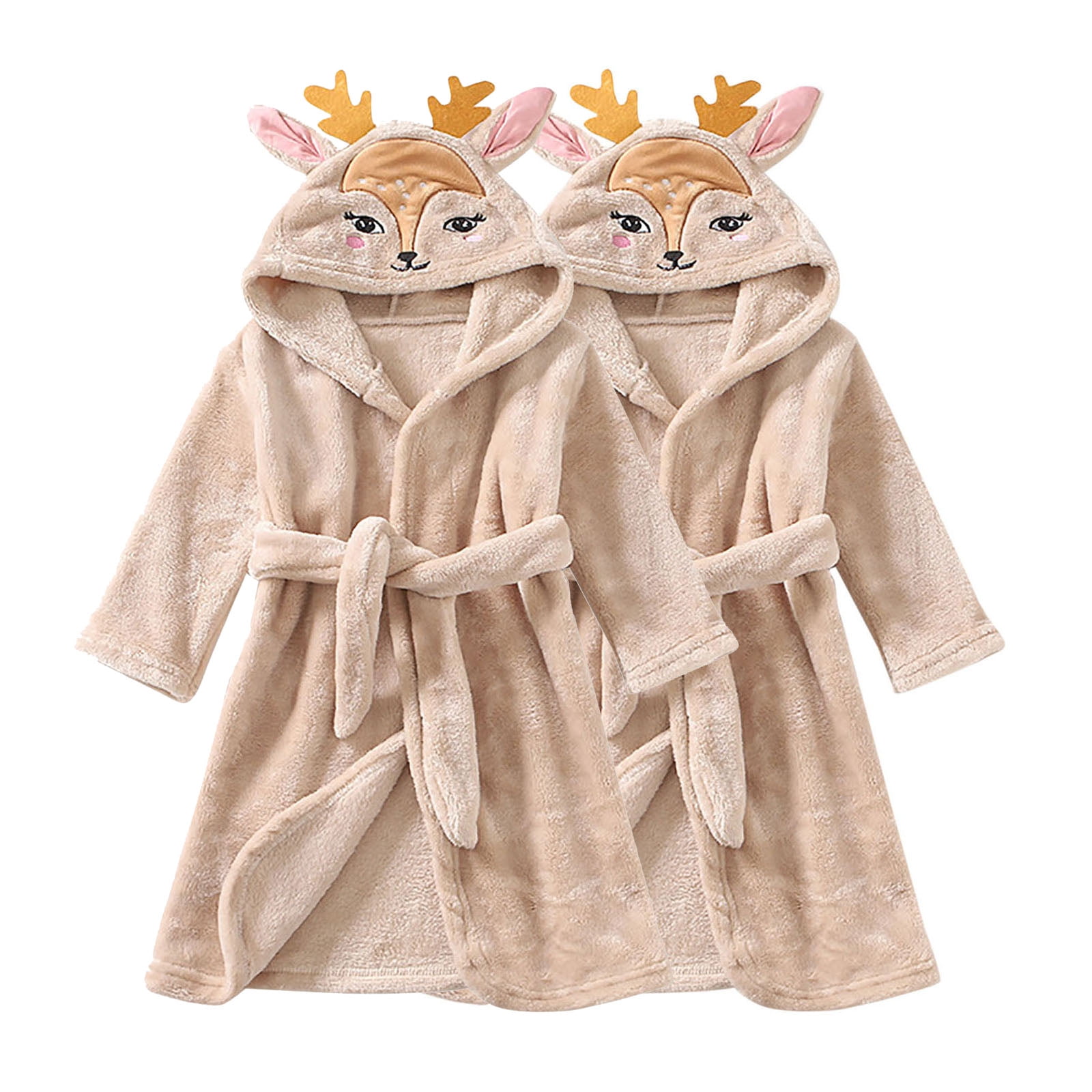 2 Piece Toddler Robe Boys Girls Hooded Flannel Bathrobe Long Sleeve ...