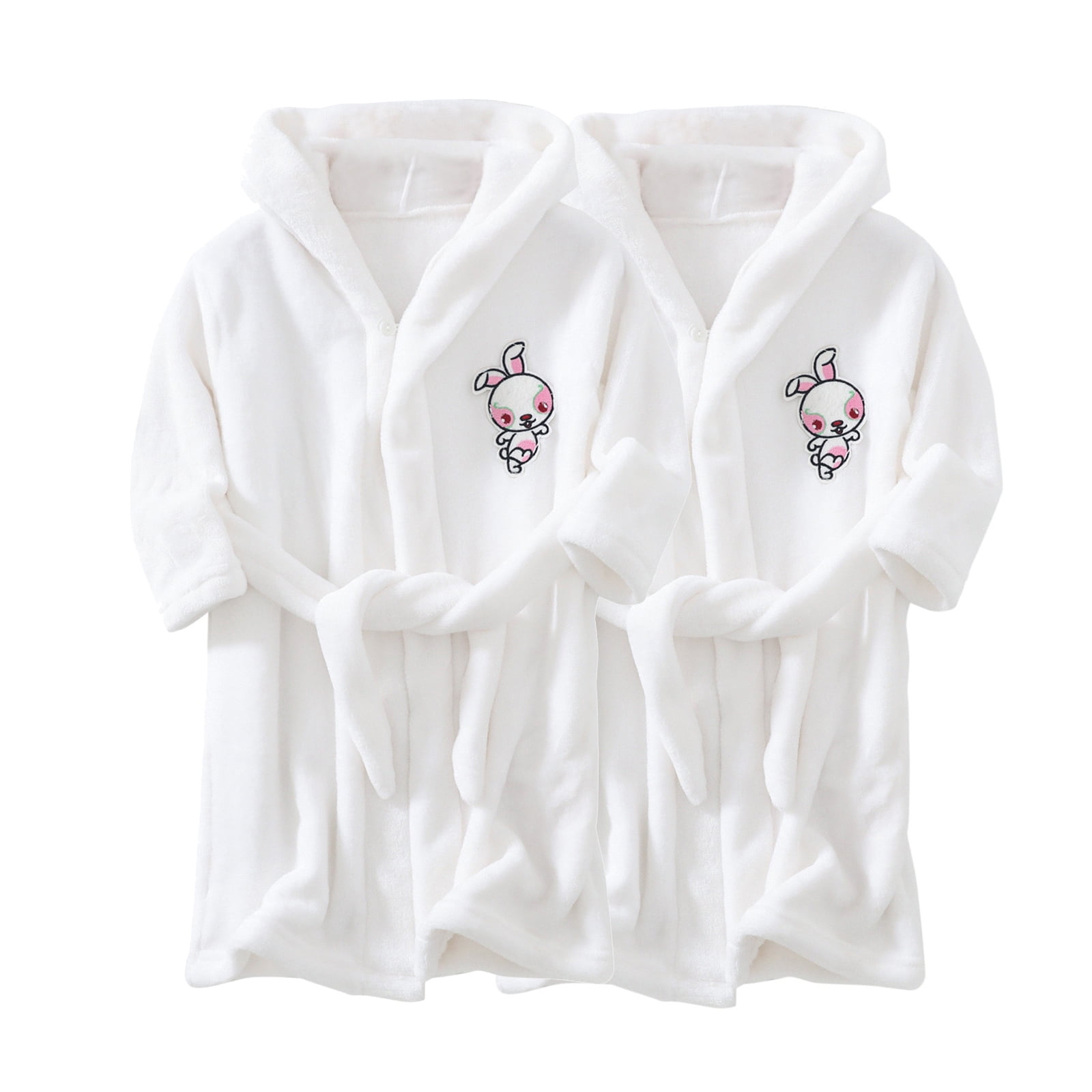 2 Piece Toddler Robe Boys Girls Hooded Flannel Bathrobe Long Sleeve ...