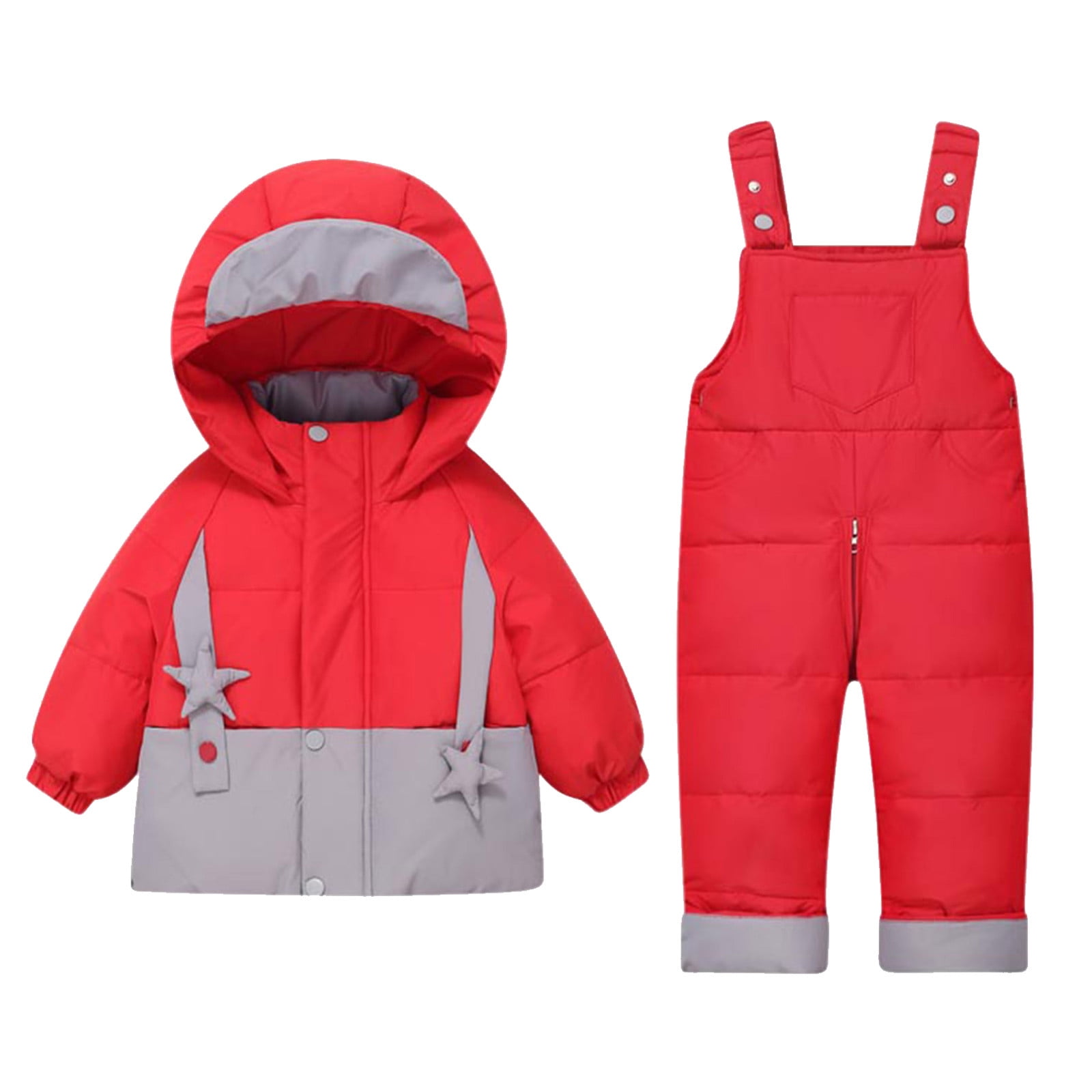 2 Piece Toddler Snowsuit Winter Cute Puffer down Jacket Bib Pants Long Sleeve Hooded Warm ...