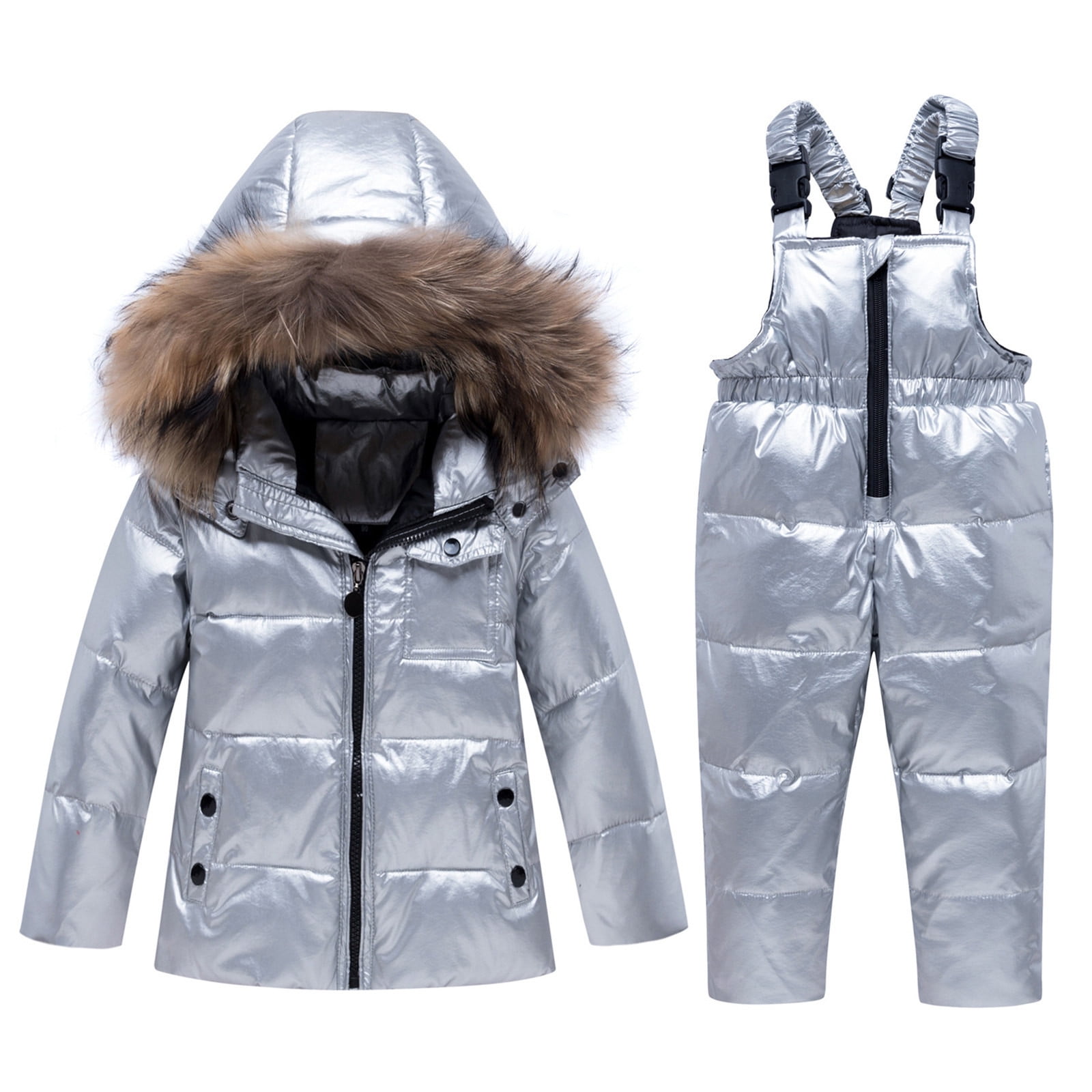 2 Piece Toddler Snowsuit Winter Cute Puffer down Jacket Bib Pants Long ...