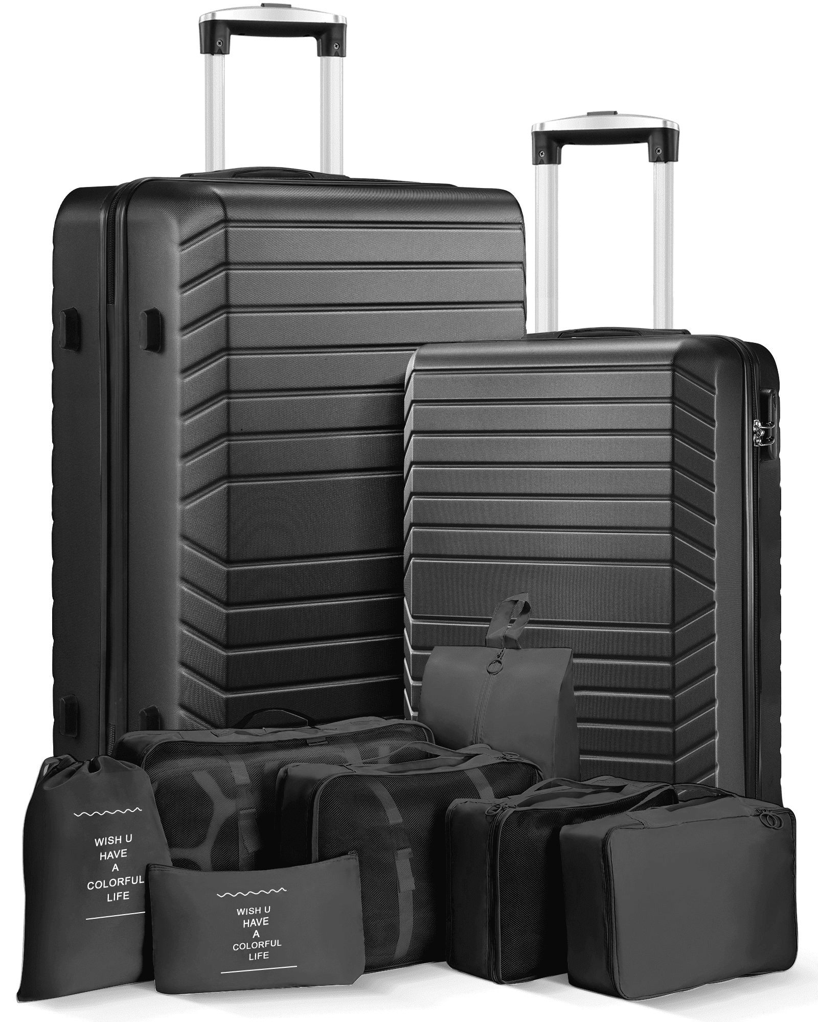 2 Piece Travel Luggage Sets (20"&28") Hardside Suitcase with 7PC ...