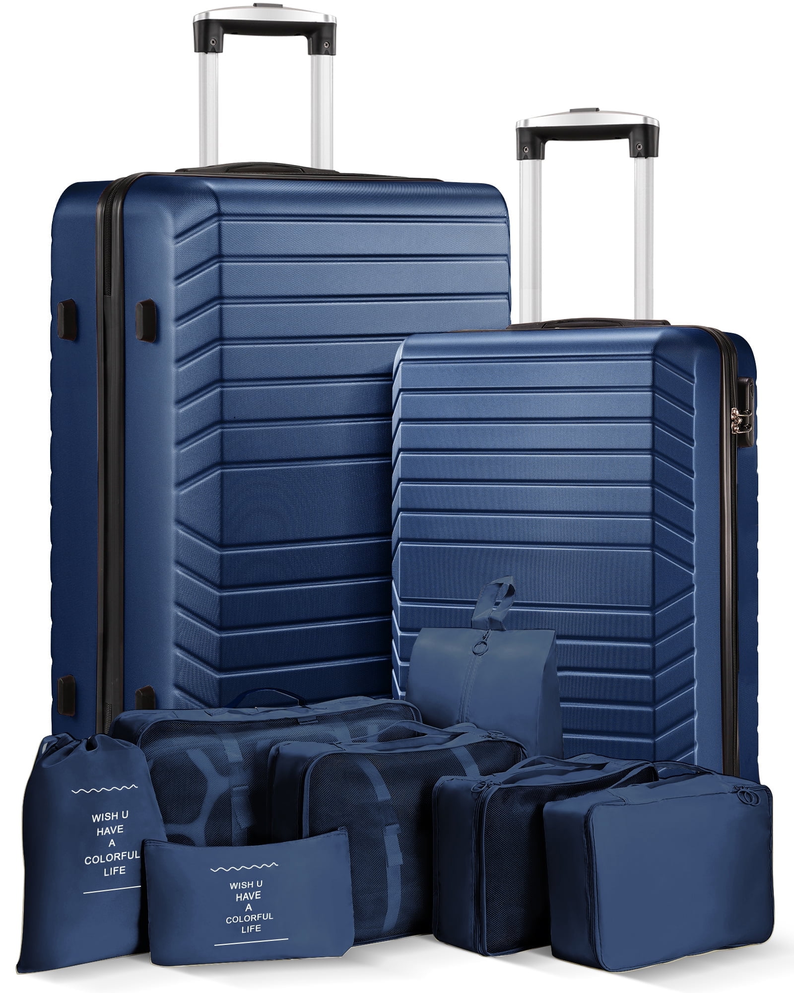 2 Piece Travel Luggage Sets (20"&28") Hardside Suitcase with 7PC ...
