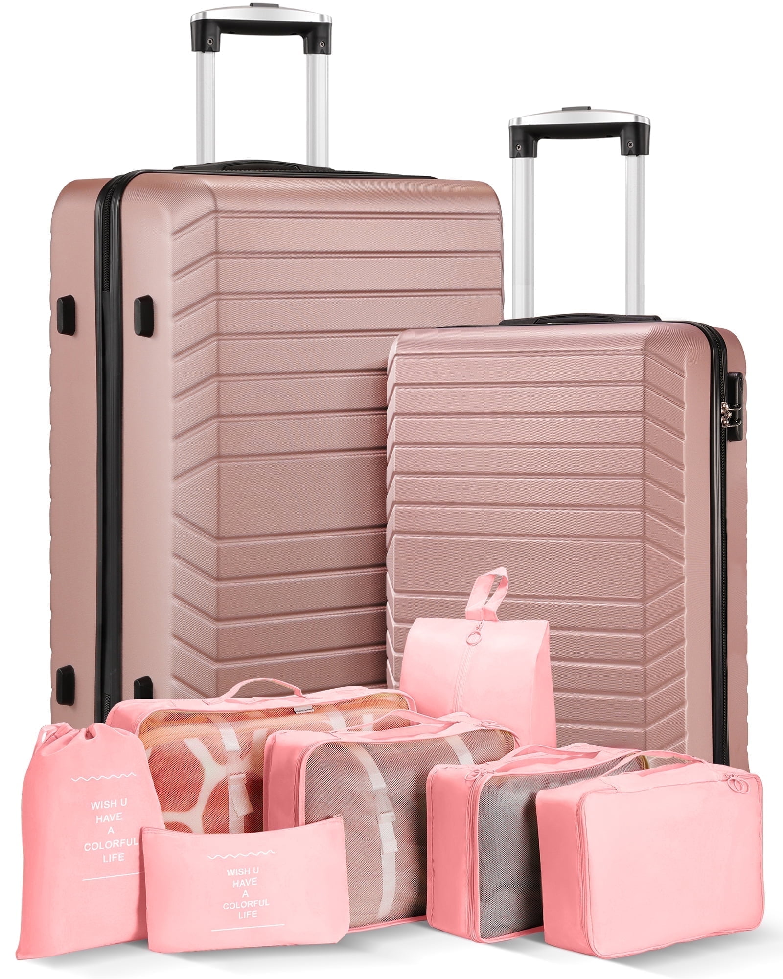 2 Piece Travel Luggage Sets (20"&28") Hardside Suitcase with 7PC ...