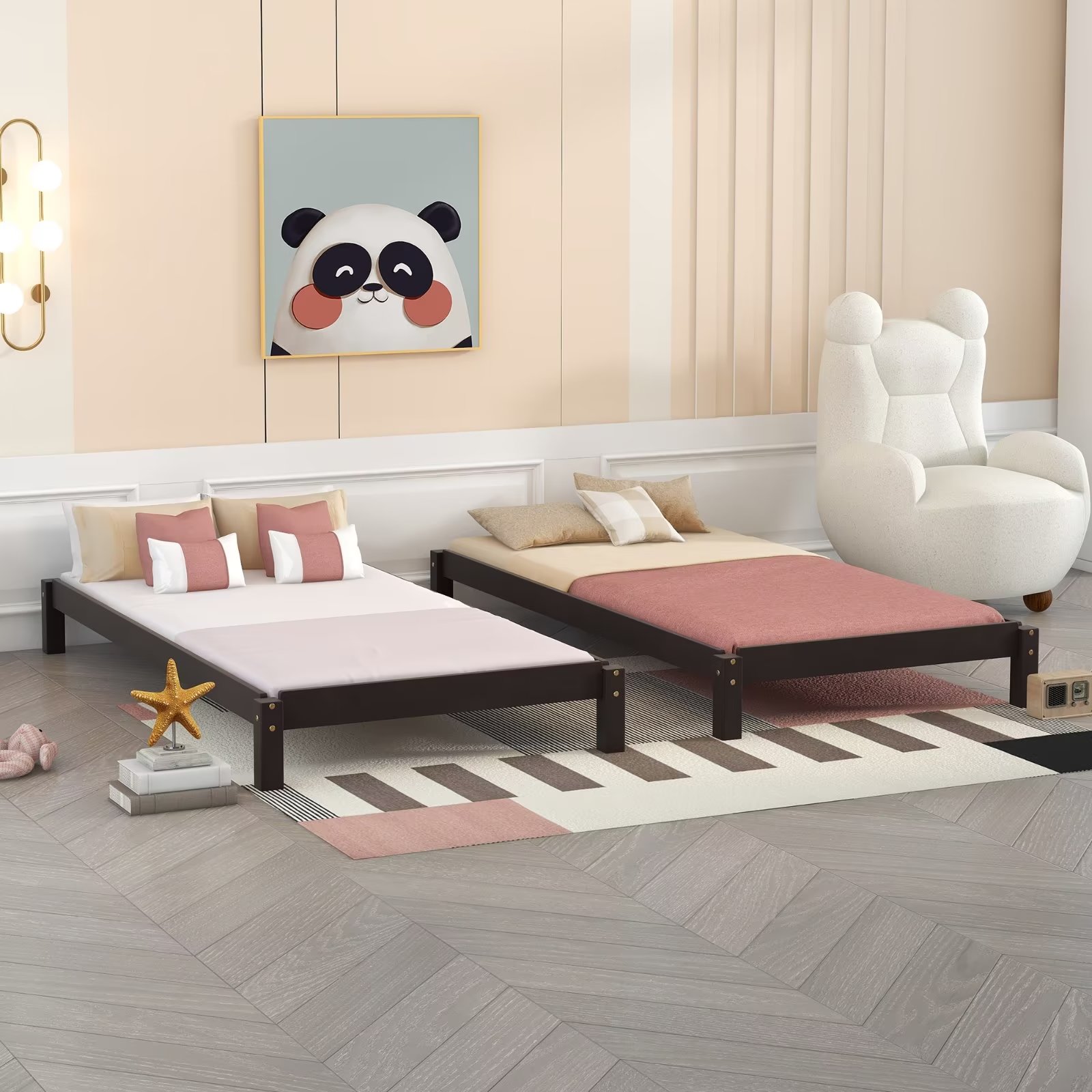 2-Piece Twin Bed Frames for Kids Toddlers Teens, Wooden Platform Bed ...