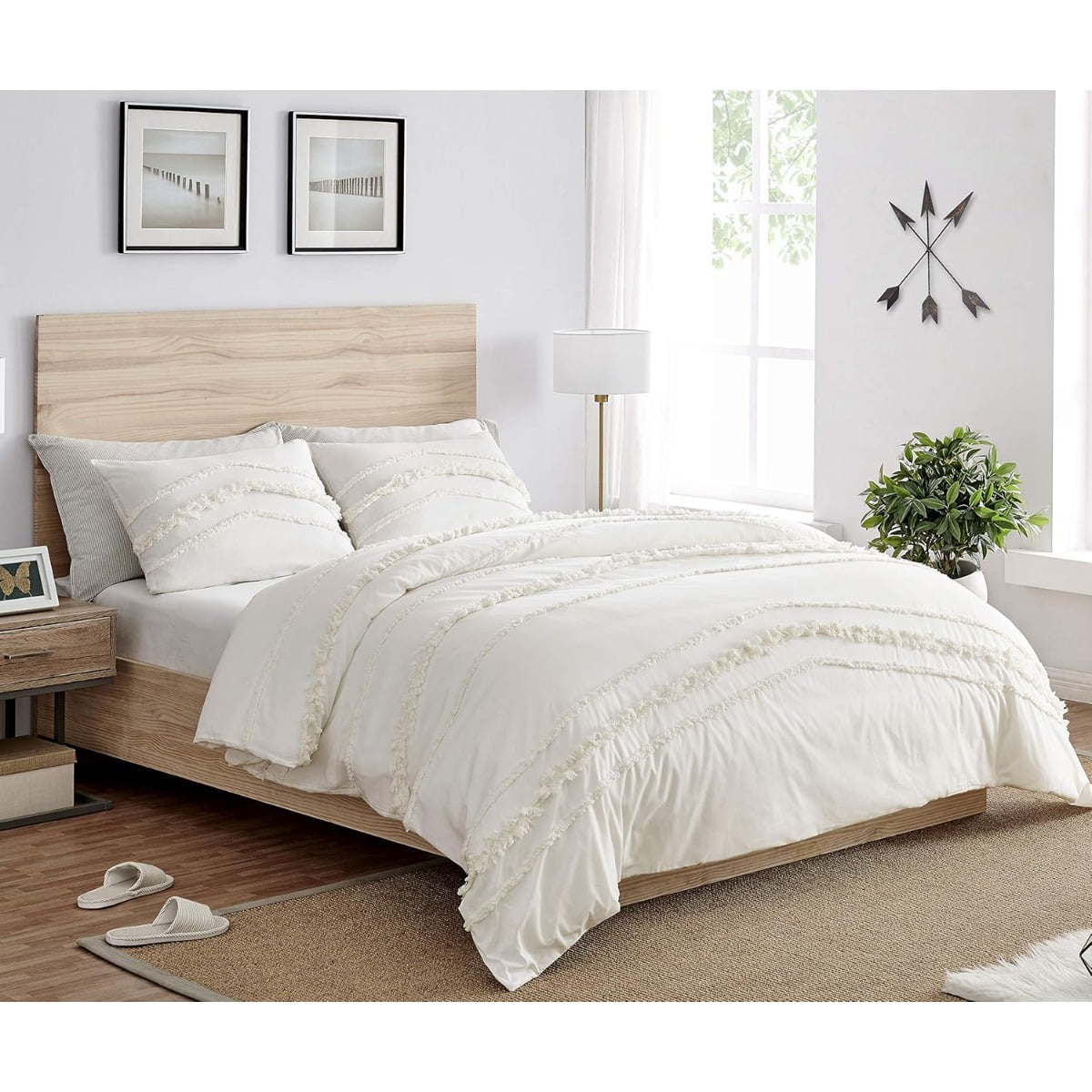 2 Piece Twin Twin XL Bohemian Boho Chic Ivory Macrame Tufted Tassel ...