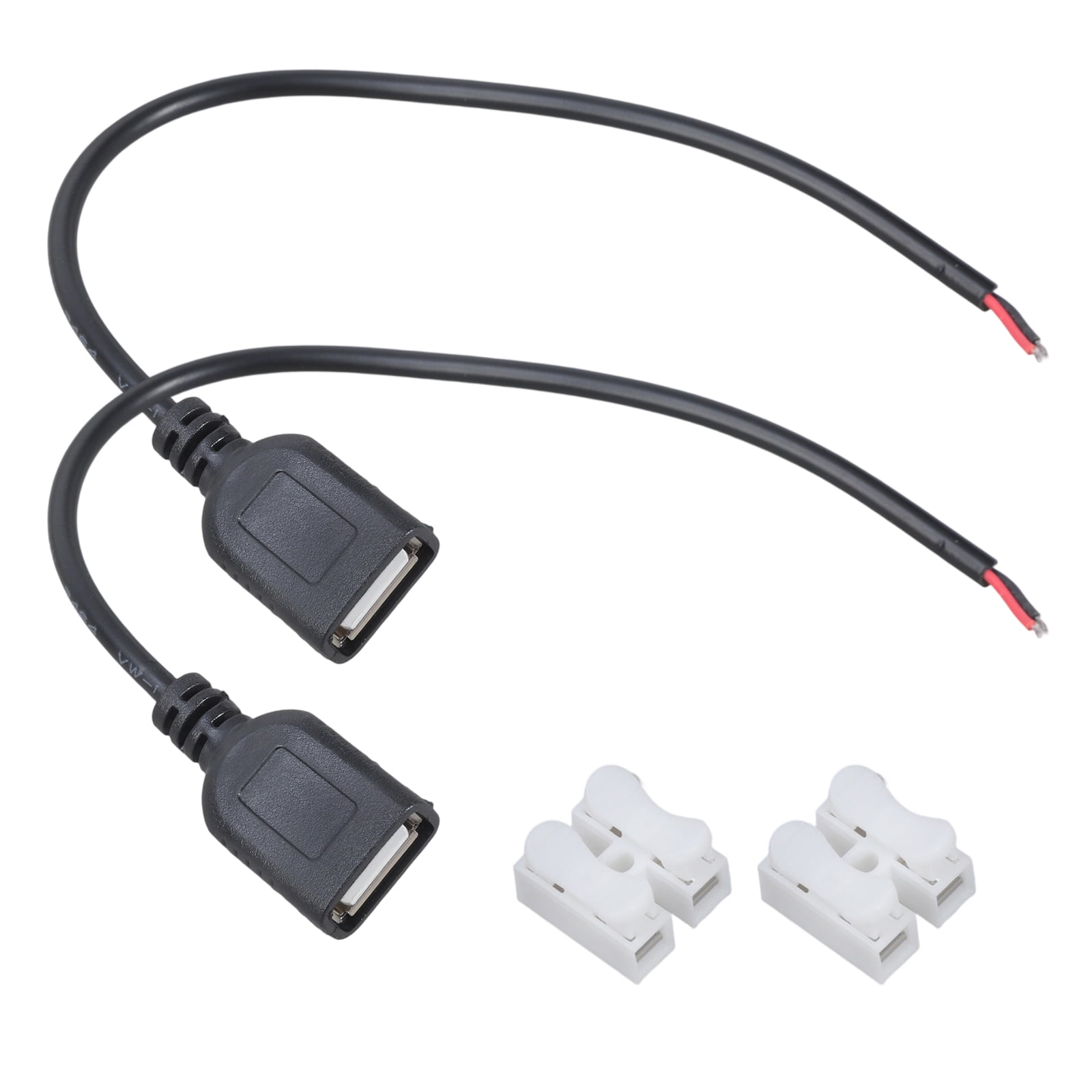 2 Piece USB Female To 2Pin Bare Wire Power Cord 5V Power Supply Cable ...