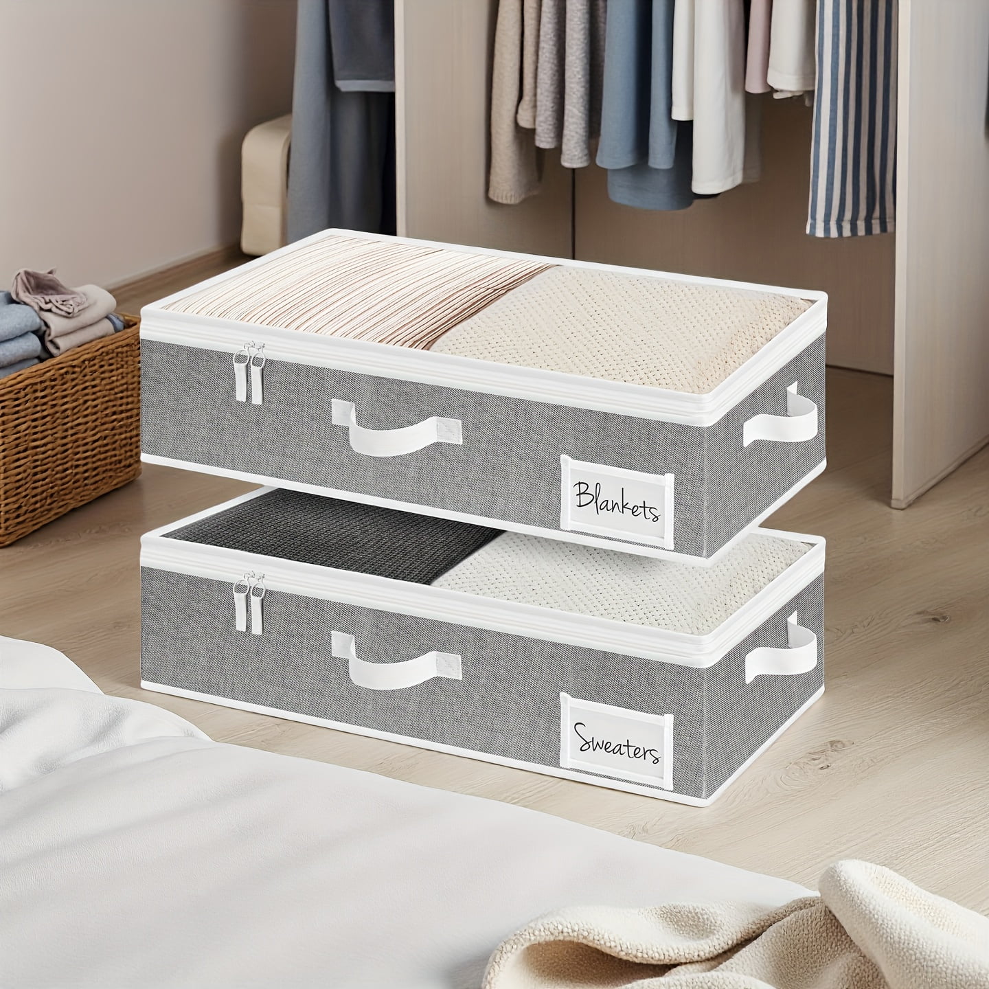2-Piece Under Bed Storage Bins with Handles - Extra Deep Fabric ...