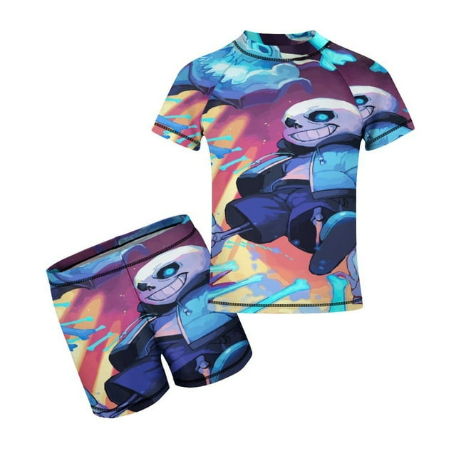 2 Piece Undertale Sans Rash Guard Summer Swim Shirts with Shorts Set ...