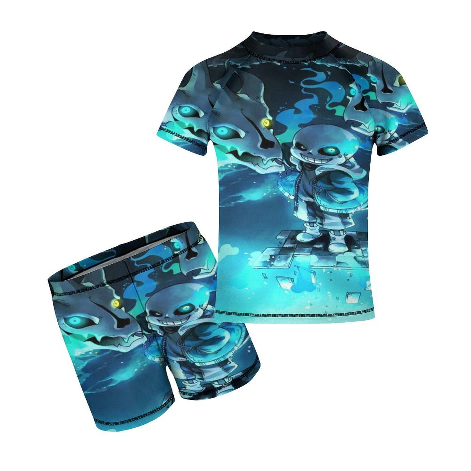 2 Piece Undertale Sans Rash Guard Summer Swim Shirts with Shorts Set ...