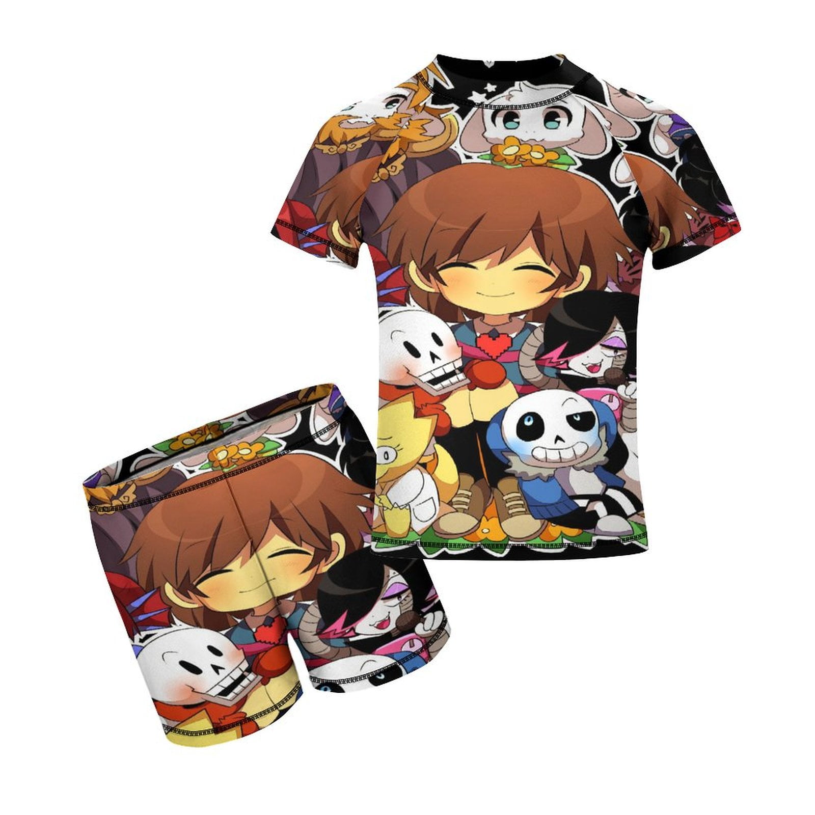 2 Piece Undertale Sans Rash Guard Summer Swim Shirts with Shorts Set ...