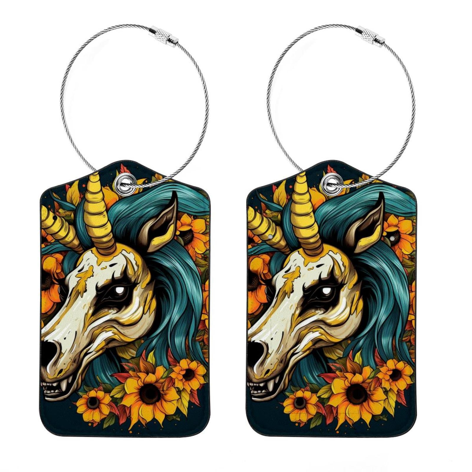 2 Piece Unicorn Skull Sunflower Luggage Tag for Suitcase Identifiers ...