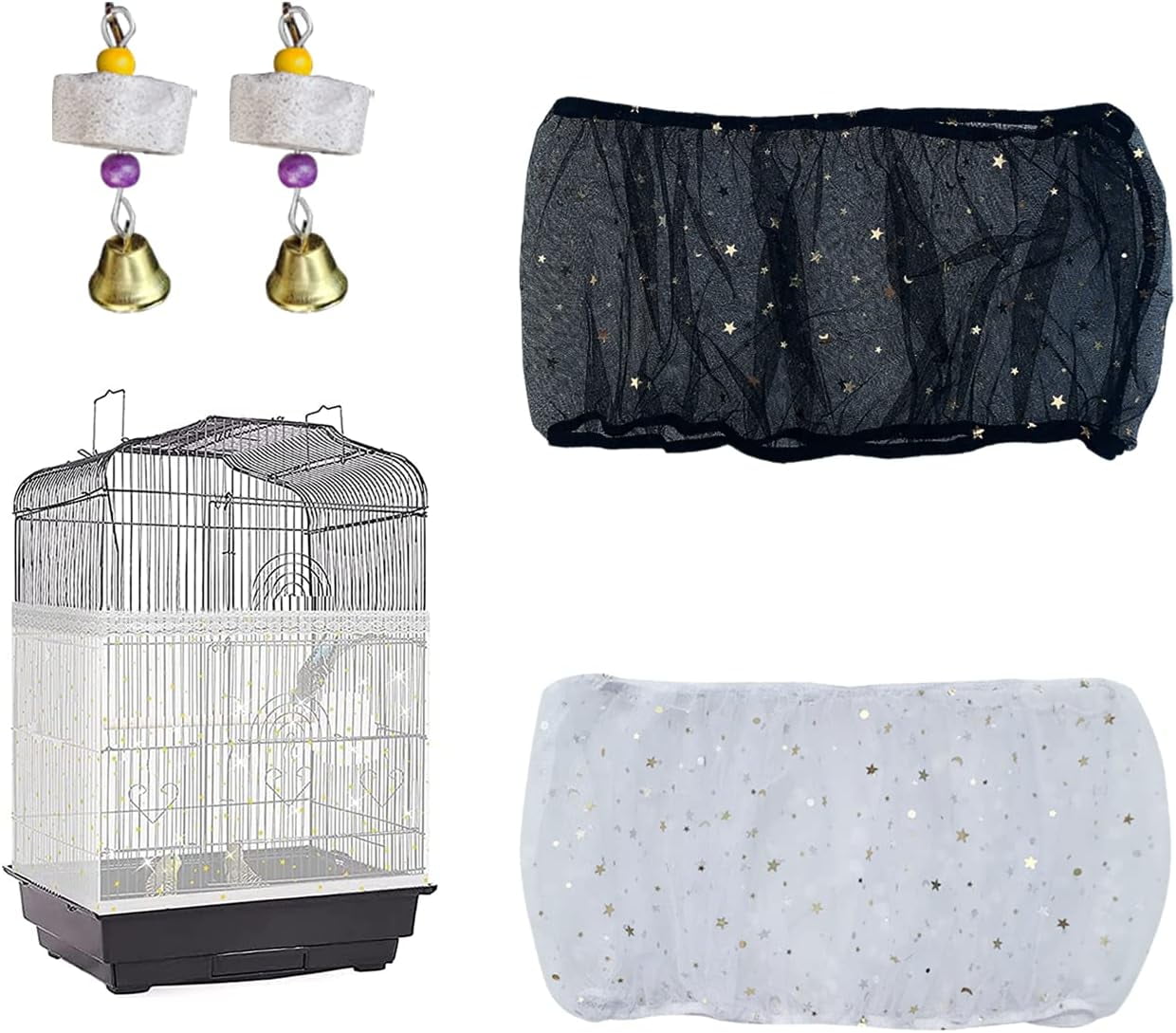 2-Piece Universal Bird Cage Cover in Black and White with Stars and ...
