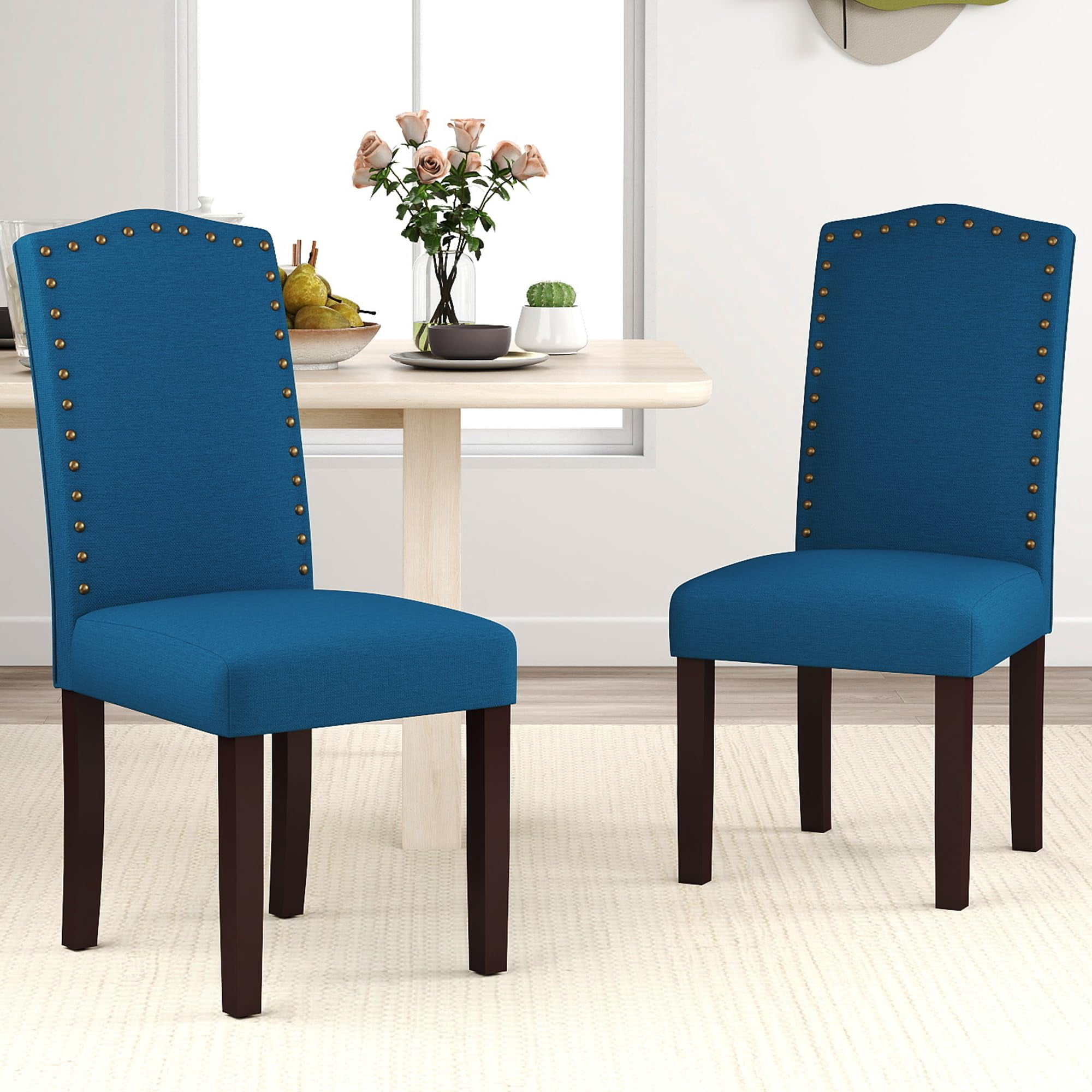 2-Piece Upholstered Dining Chairs, Parsons Style with Solid Wood Frame ...