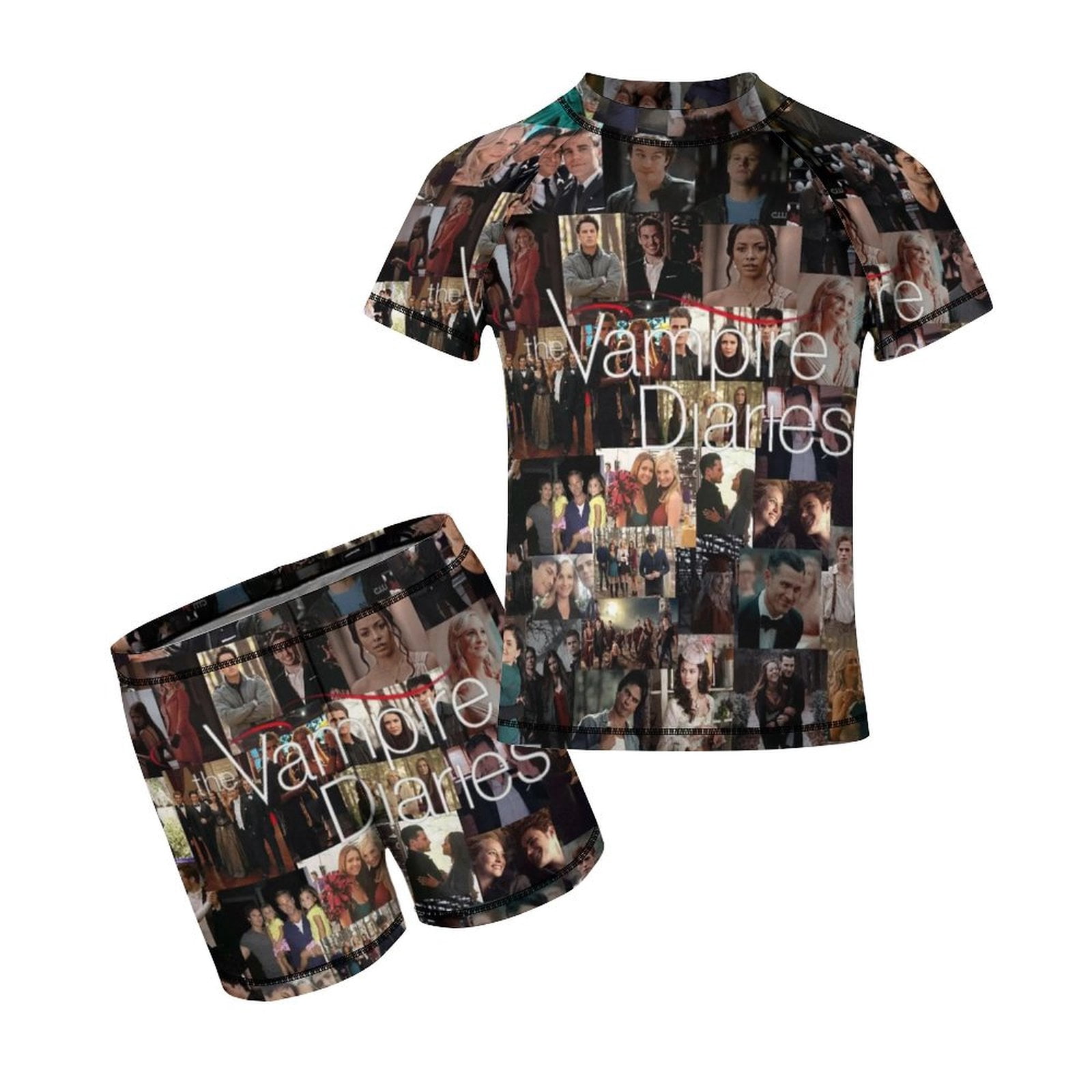 2 Piece Vampire Diaries Rash Guard Set Summer Swim Shirts with Trunks ...