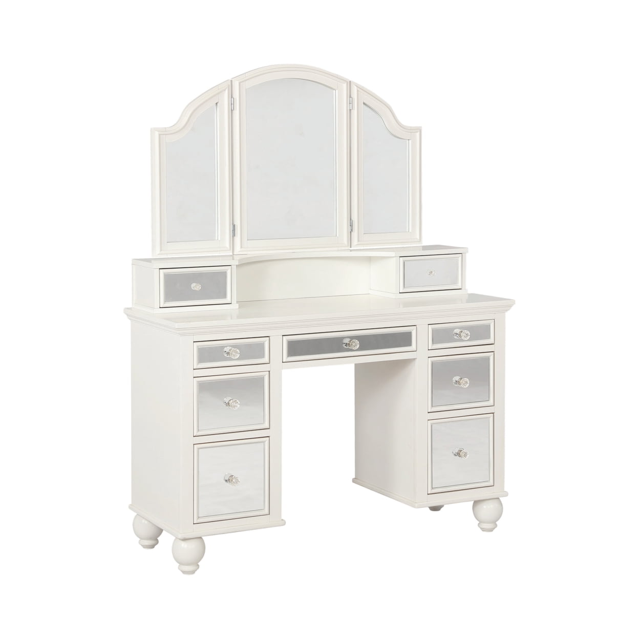 2 Piece Vanity Desk Set with 9 Drawers and Padded Seat White - Saltoro ...