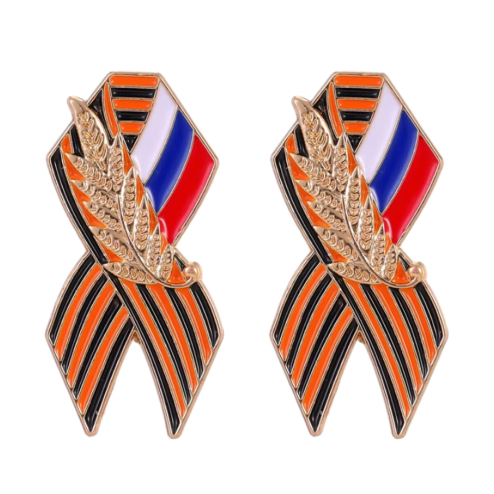 2 Piece Vintage Brooch Unique Charm Ribbon Ear of Wheat Russian Flag ...