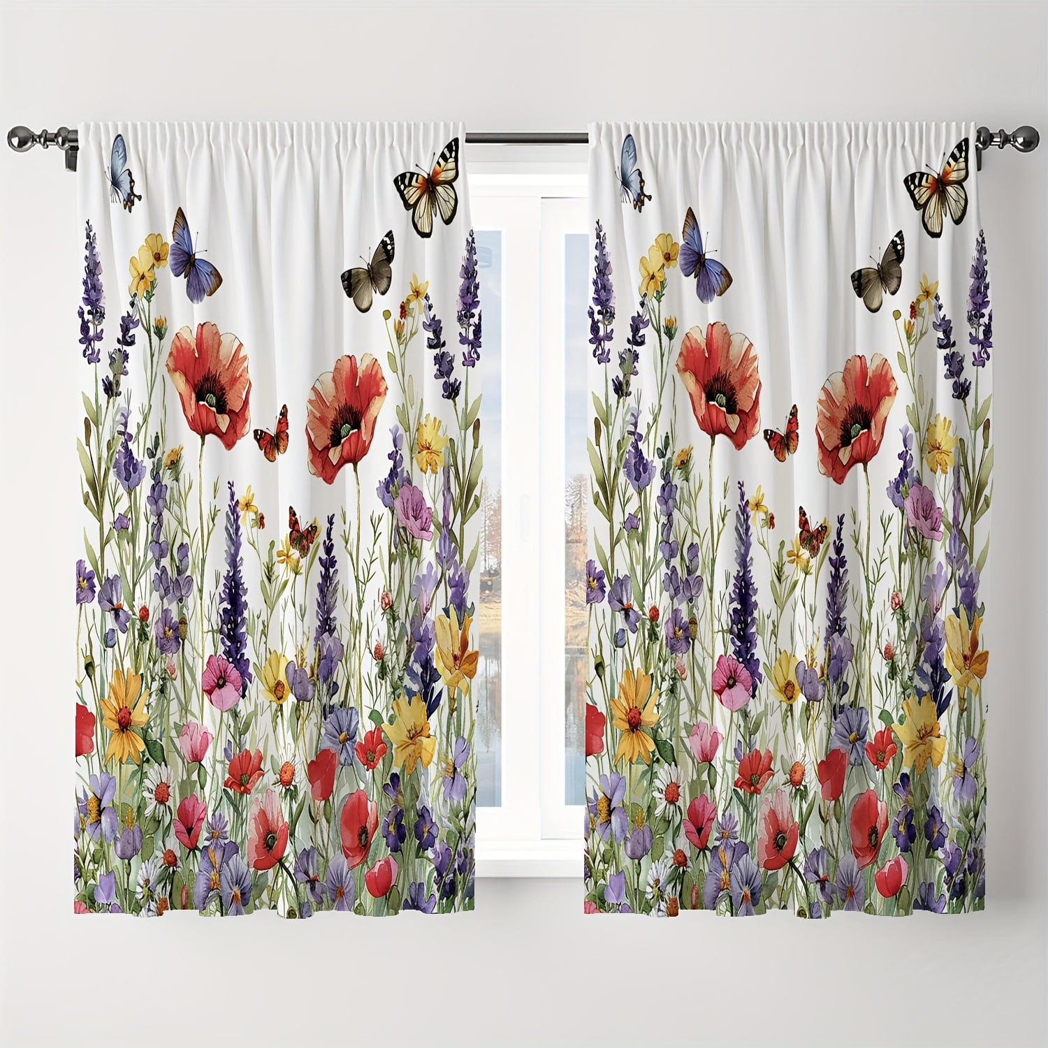2-Piece Vintage Floral Butterfly Print Curtains Rod Pocket Design For ...