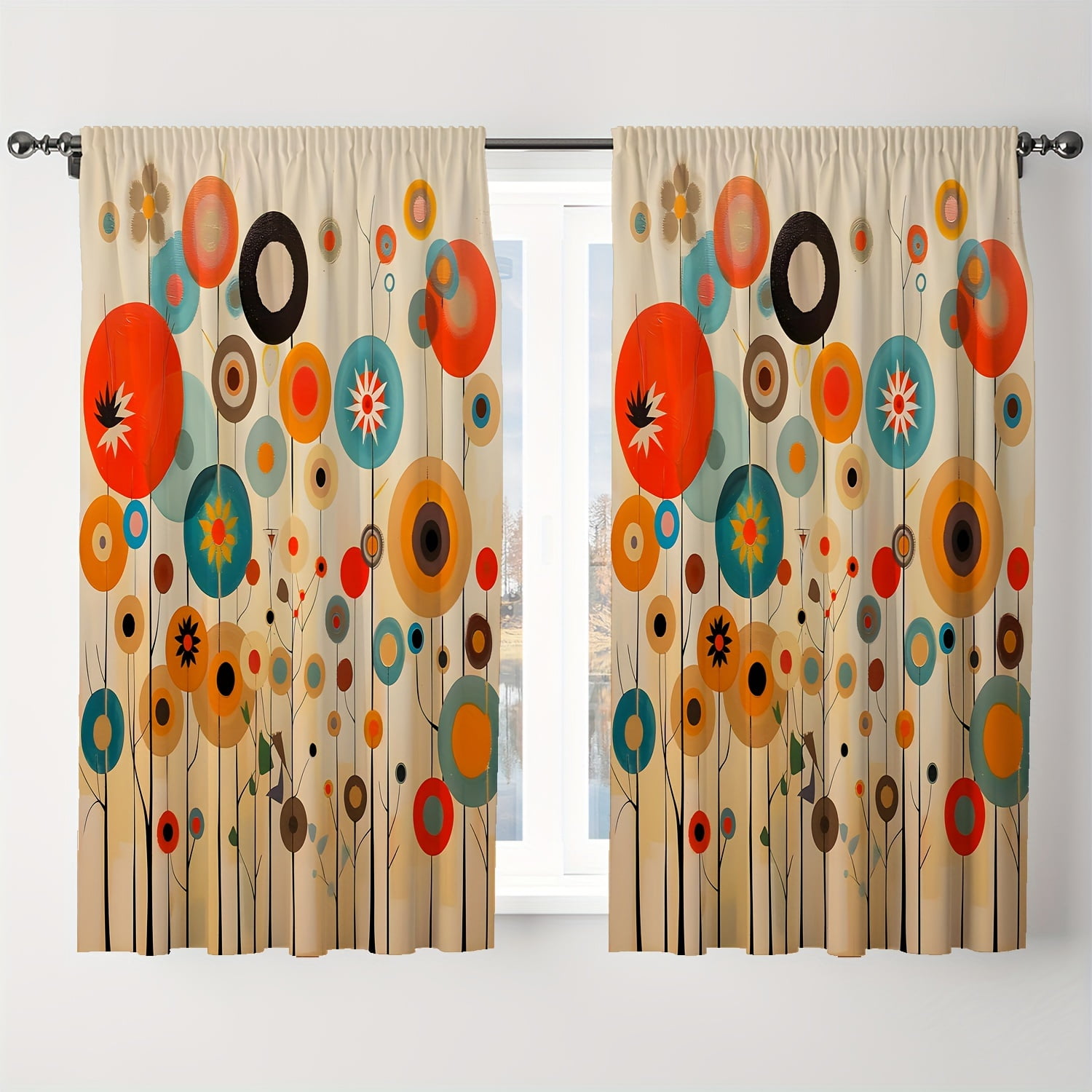 2-Piece Vintage Floral Butterfly Print Curtains Rod Pocket Design For ...