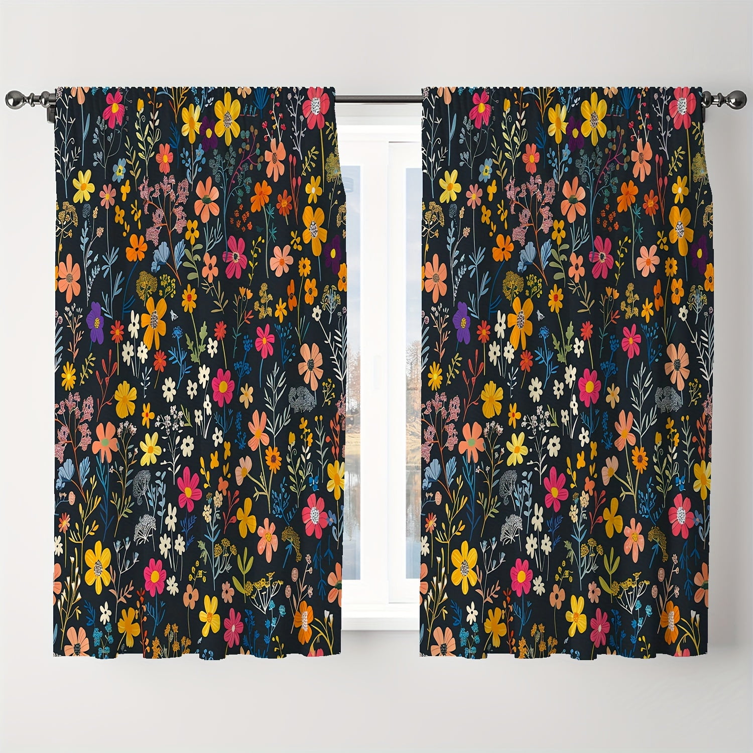 2-Piece Vintage Floral Butterfly Print Curtains Rod Pocket Design For ...