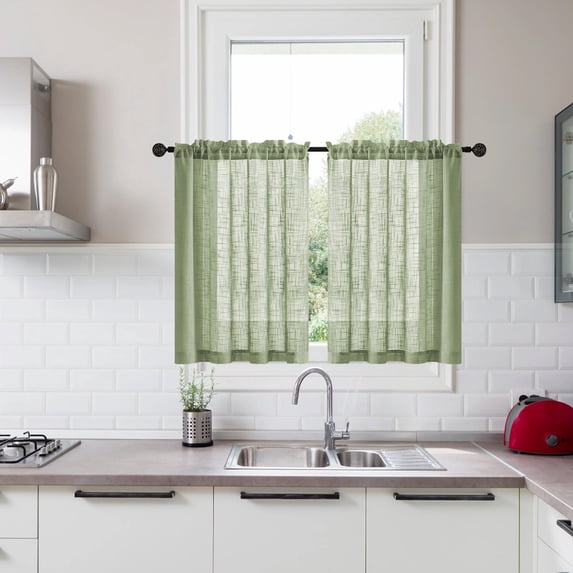 2-Piece Vintage Linen Yarn Partition Curtains | Semi-Transparent Short ...