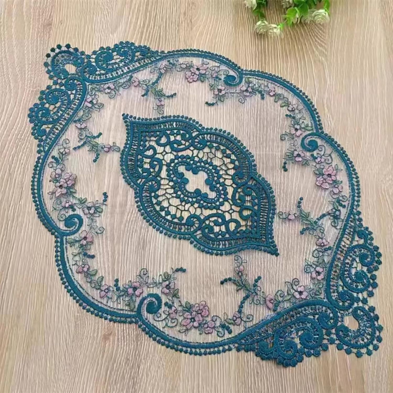 2-Piece Vintage Oval Lace Table Placemats, Exquisite Flower Cotton ...