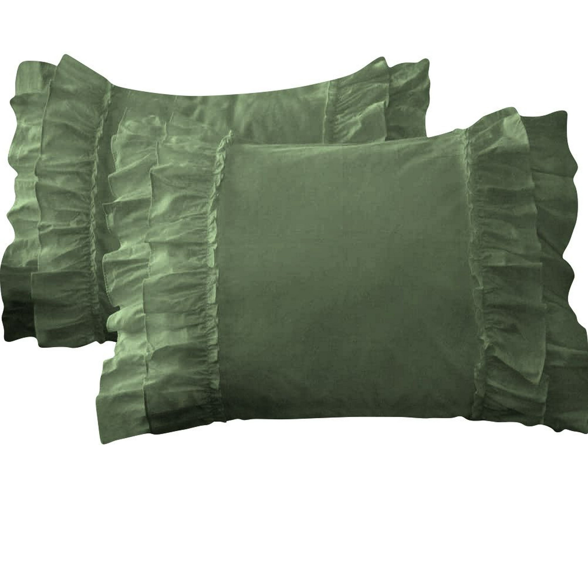 2 Piece Vintage Ruffle Pattern Solid Moss European Pillow Shams ...