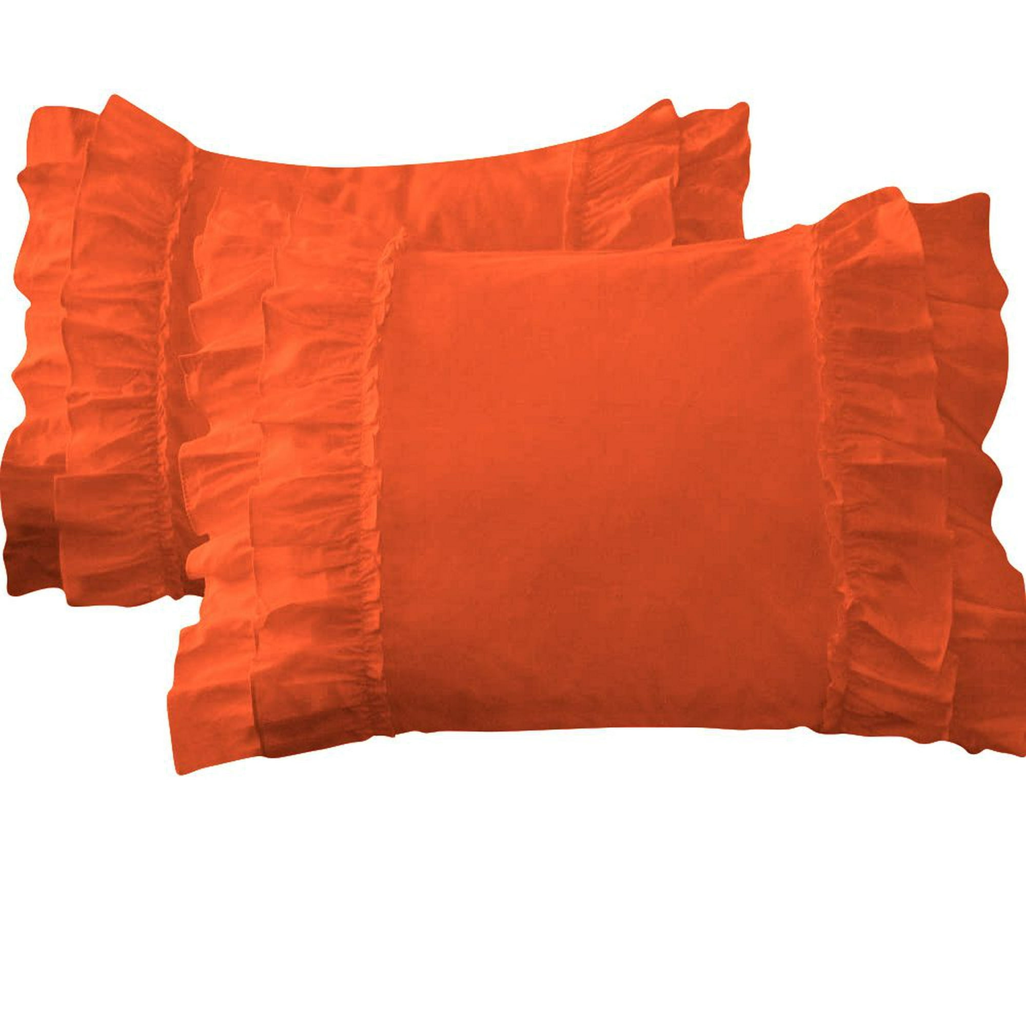 2 Piece Vintage Ruffle Pattern Solid Orange Pillow Shams, (Standard ...