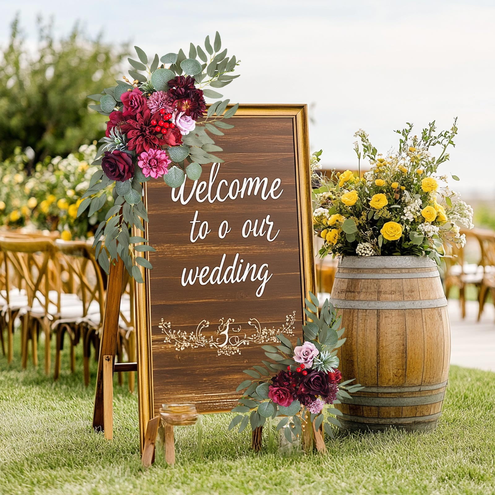 2-Piece Wedding Flower Signboard Set-Simulation Welcome Flowers for ...