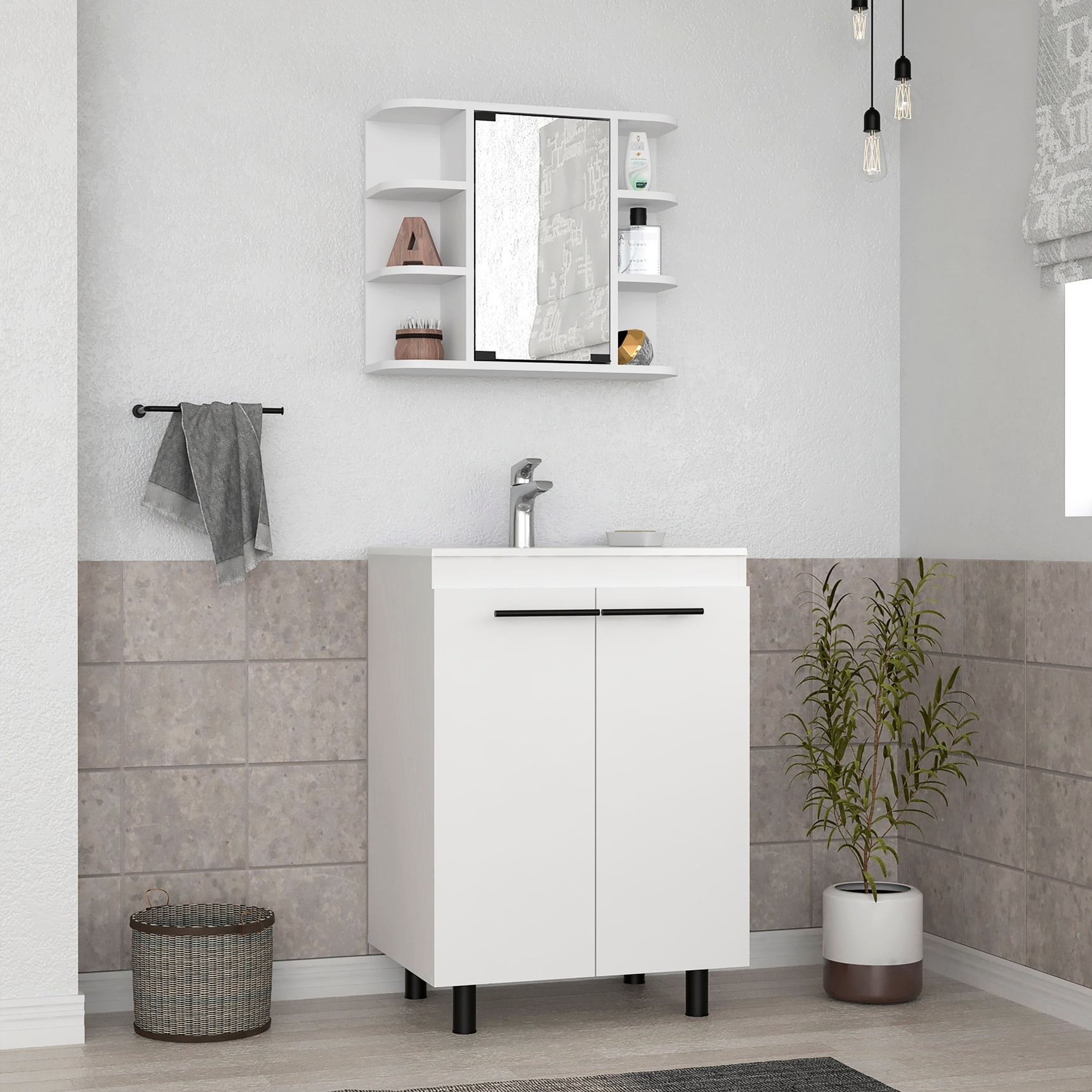 2 Piece White Bathroom Furniture Set | Functional Storage for ...