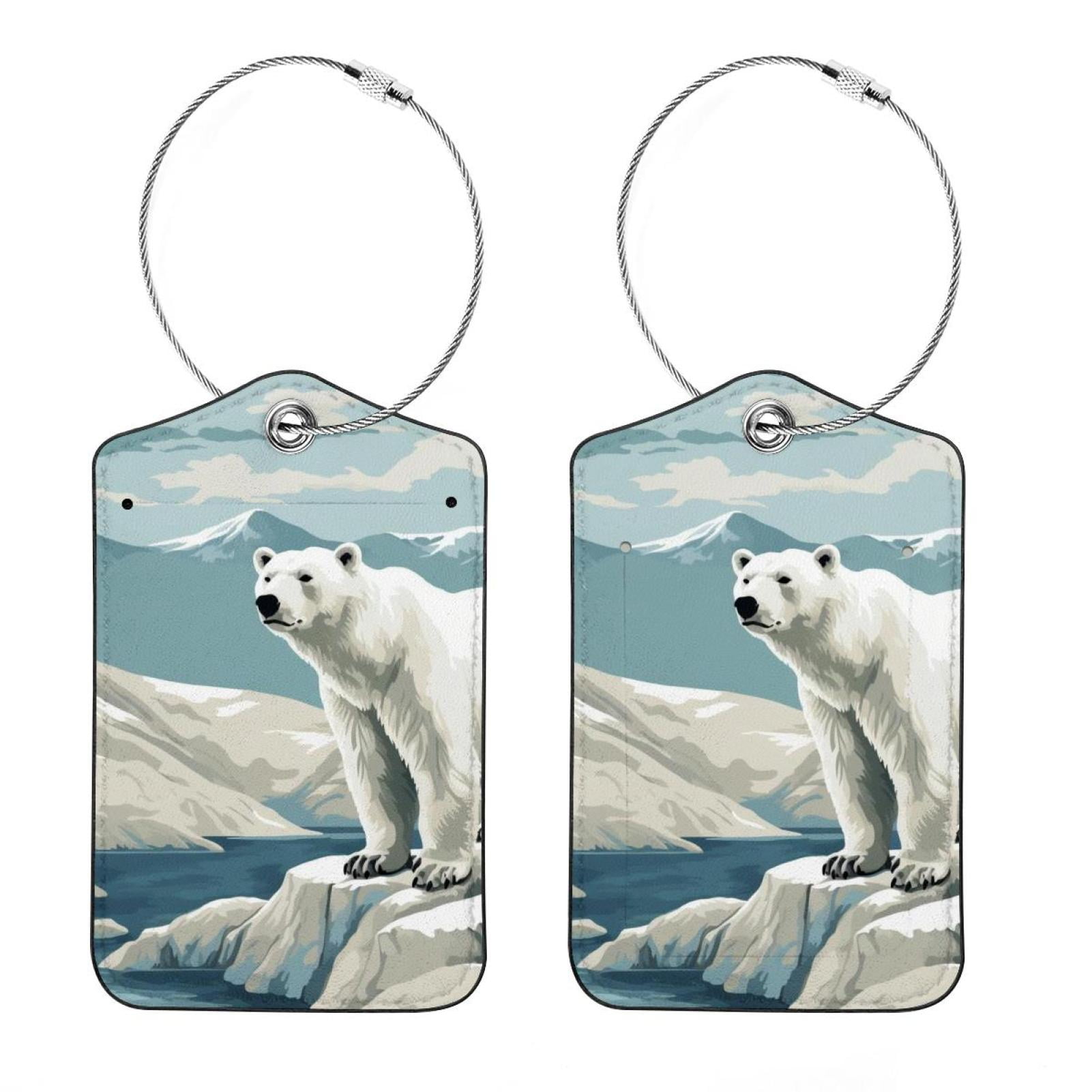 2 Piece White Bear Luggage Tag for Suitcase Identifiers Privacy Name ...