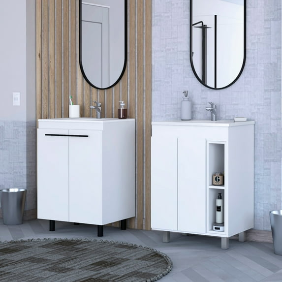 2-Piece White Freestanding Bathroom Cabinet Set | Double-Door Storage for Bathroom Essentials ...