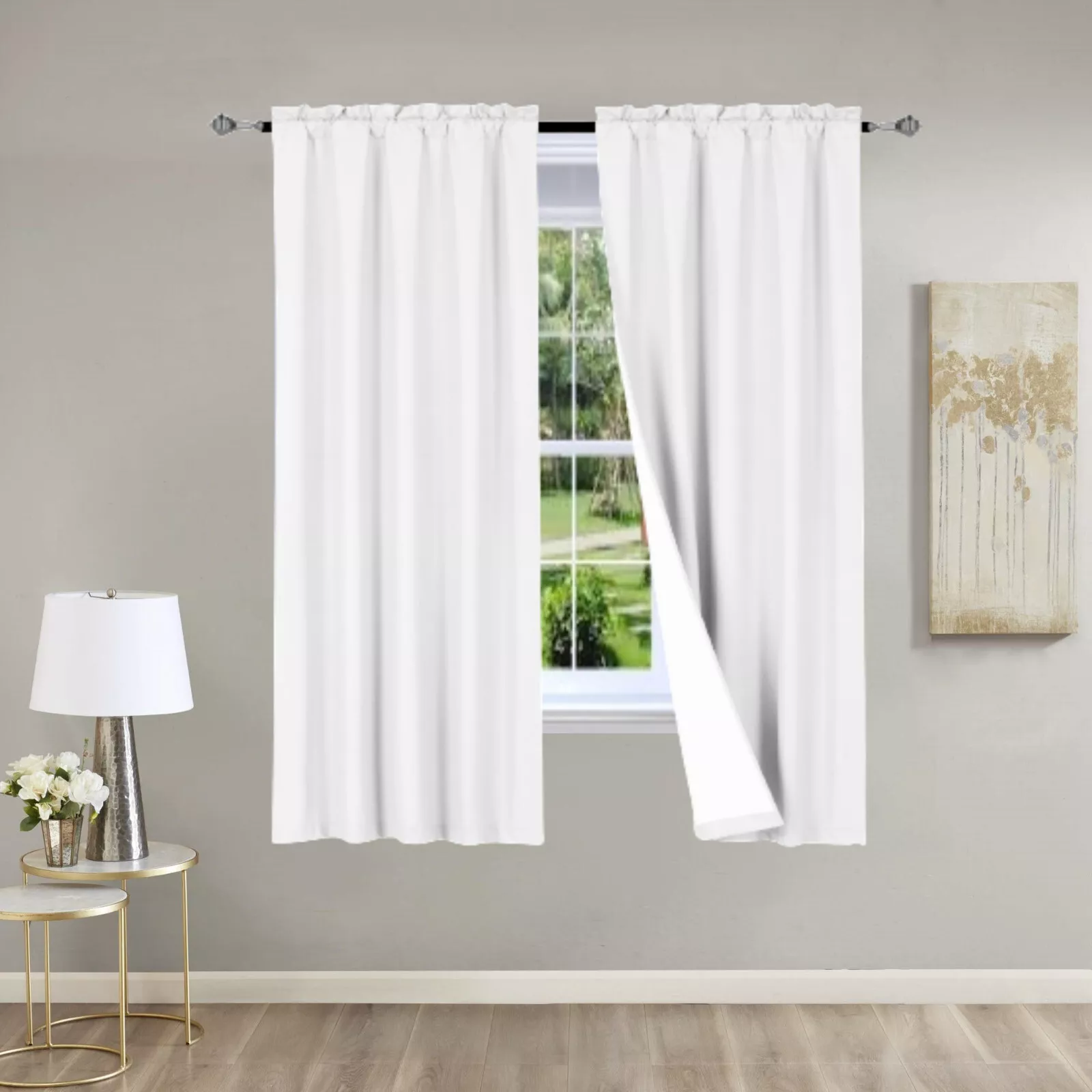 Gorgeous Home LINEN Light Blocking Curtain Panels 2 Piece White ...